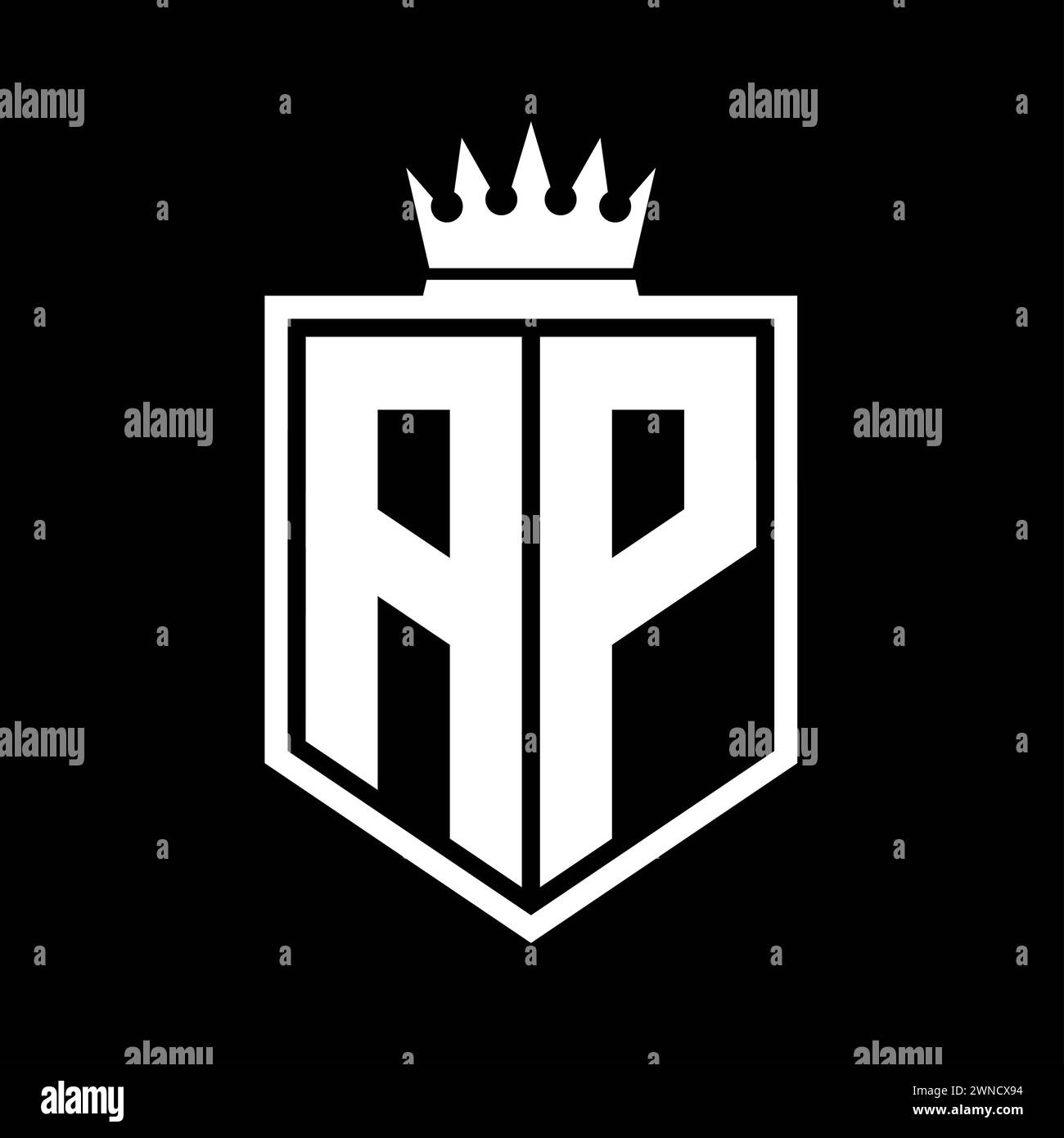 AP Letter Logo monogram bold shield geometric shape with crown outline ...