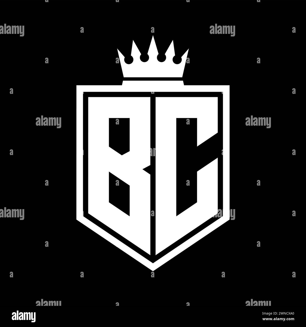 BC Letter Logo monogram bold shield geometric shape with crown outline ...