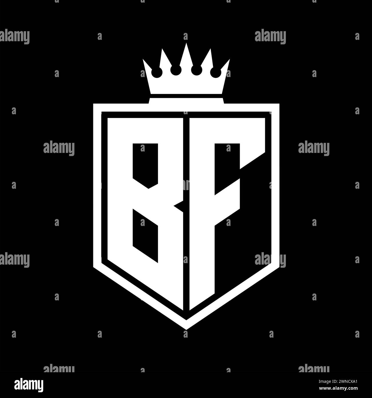 BF Letter Logo monogram bold shield geometric shape with crown outline ...