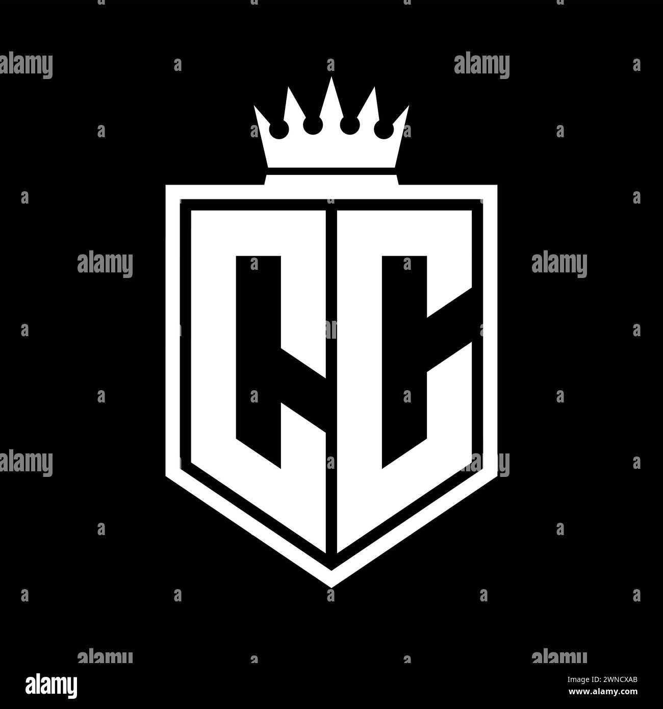 CC Letter Logo monogram bold shield geometric shape with crown outline ...
