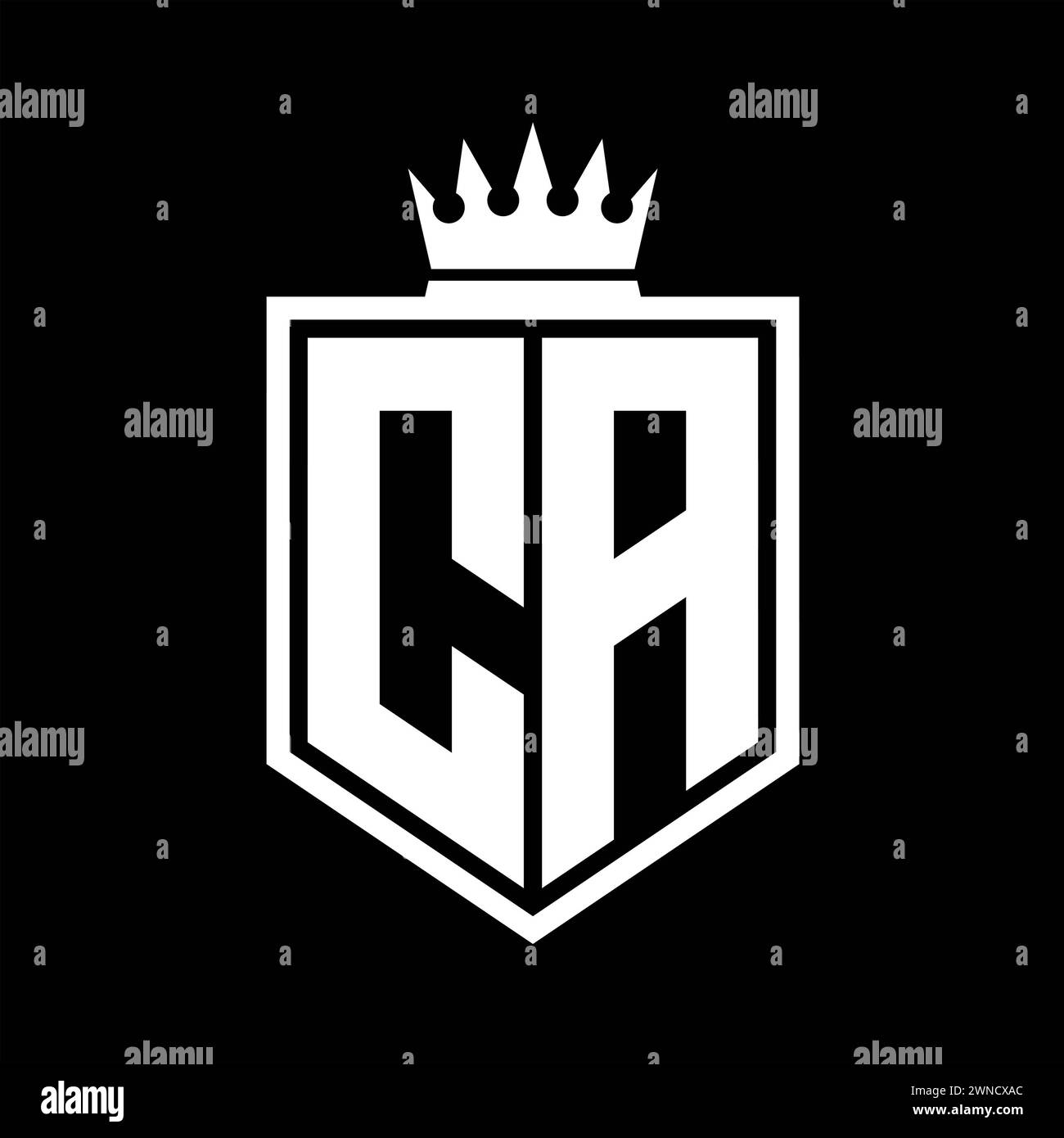 CA Letter Logo monogram bold shield geometric shape with crown outline ...