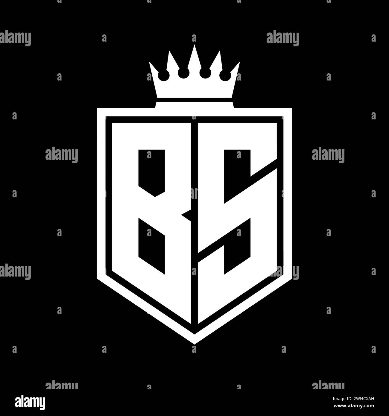 BS Letter Logo monogram bold shield geometric shape with crown outline ...
