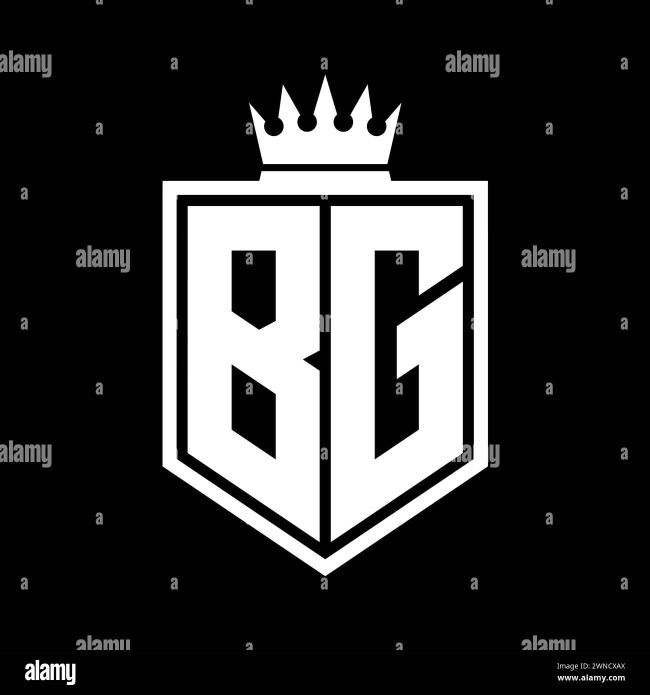 BG Letter Logo monogram bold shield geometric shape with crown outline ...