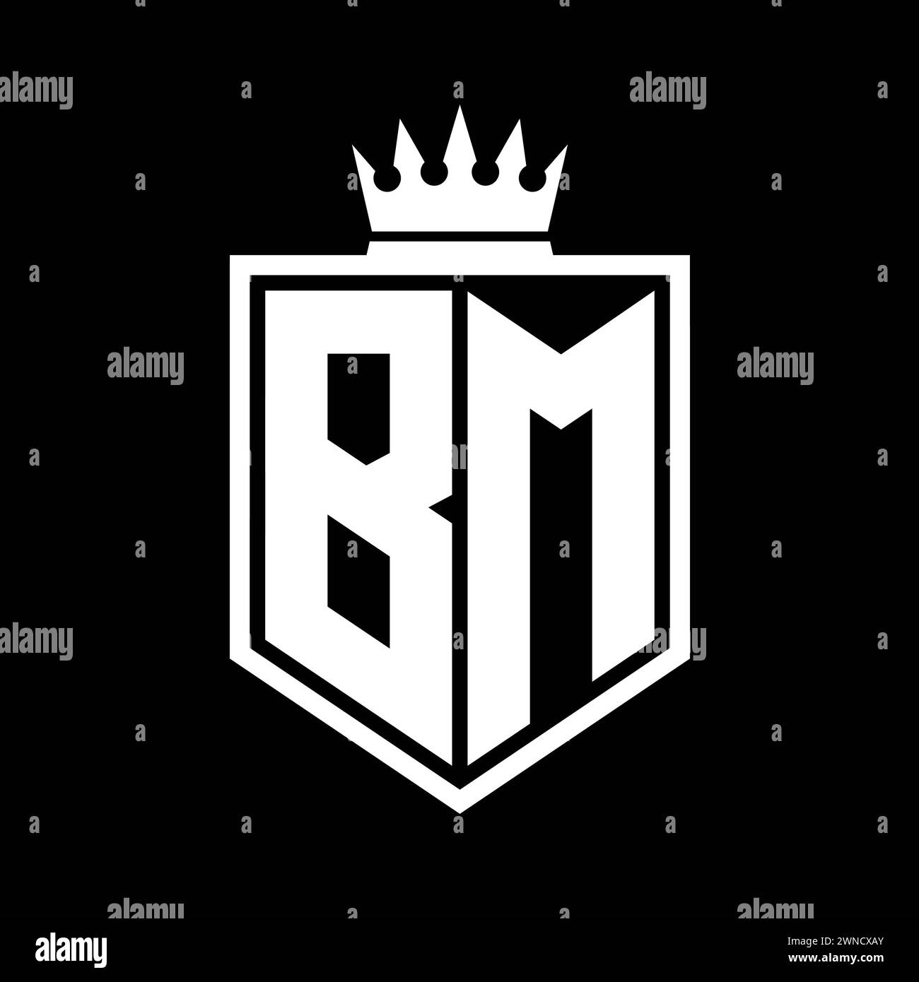 BM Letter Logo monogram bold shield geometric shape with crown outline ...