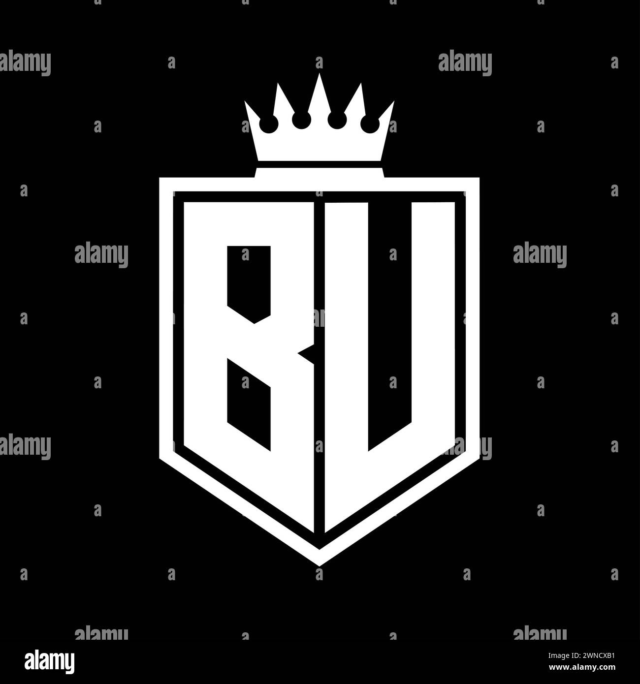BU Letter Logo monogram bold shield geometric shape with crown outline ...