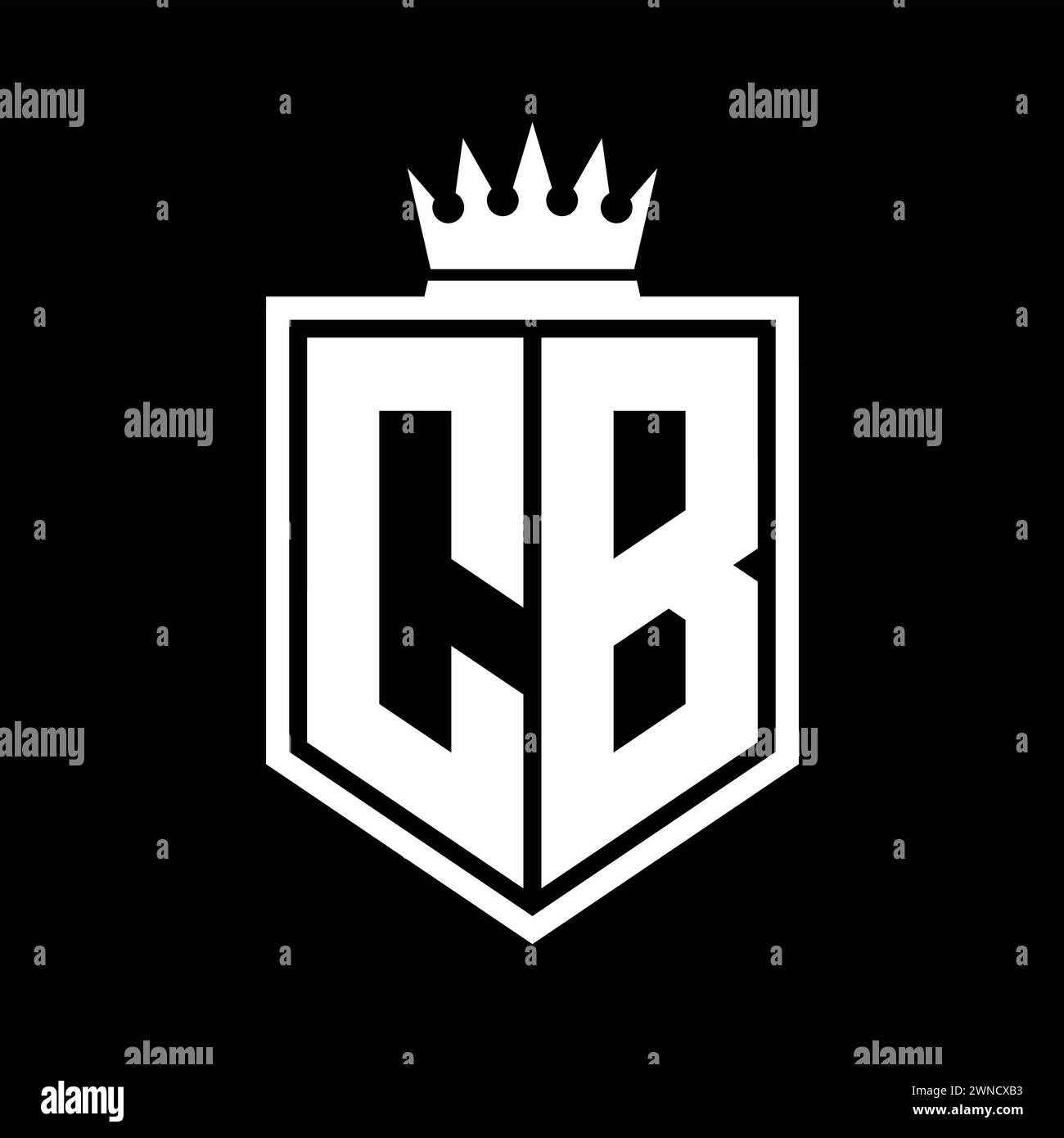 CB Letter Logo monogram bold shield geometric shape with crown outline ...