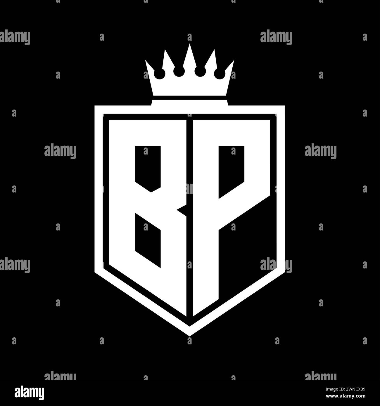 BP Letter Logo monogram bold shield geometric shape with crown outline ...