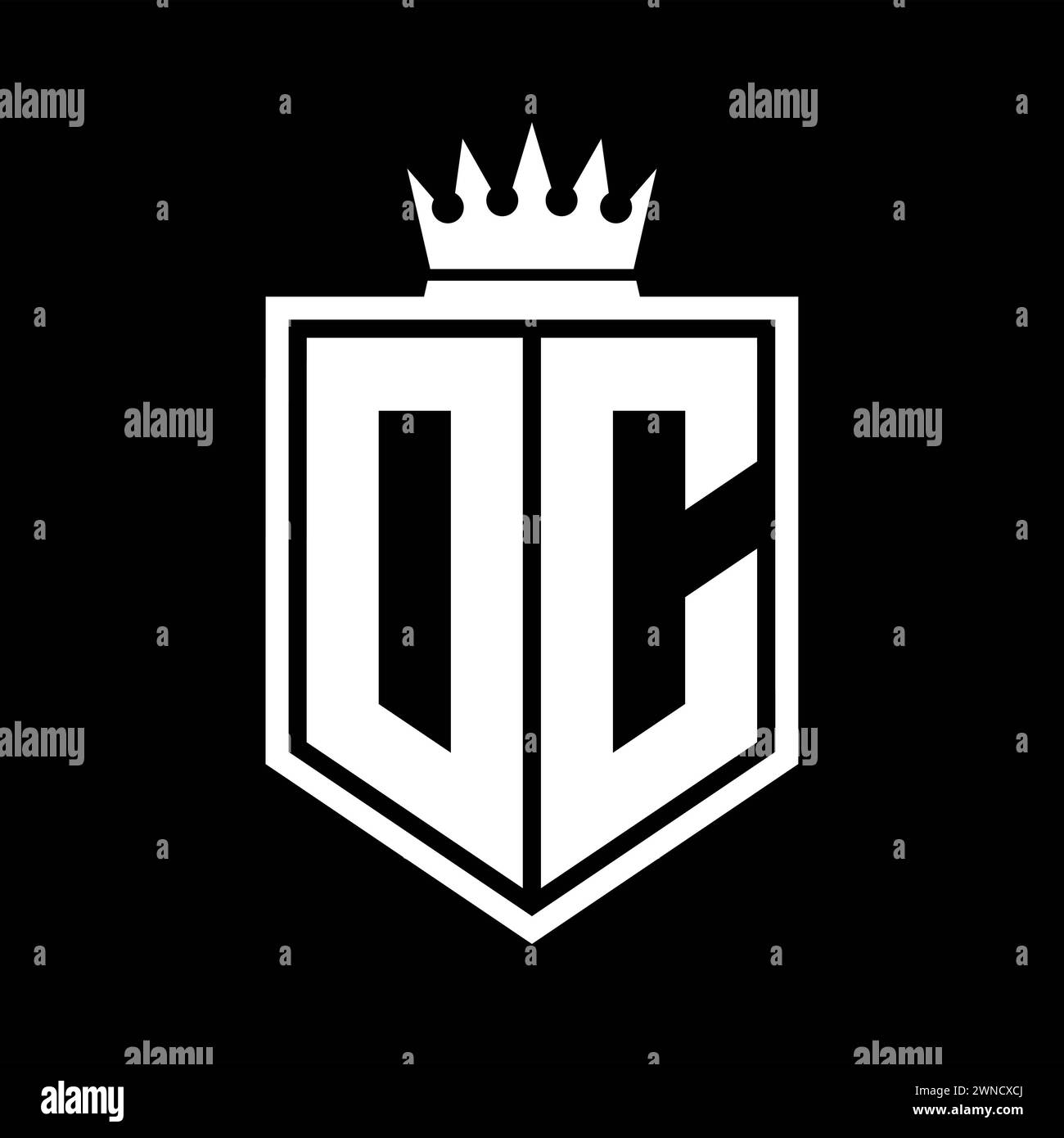 DC Letter Logo monogram bold shield geometric shape with crown outline ...