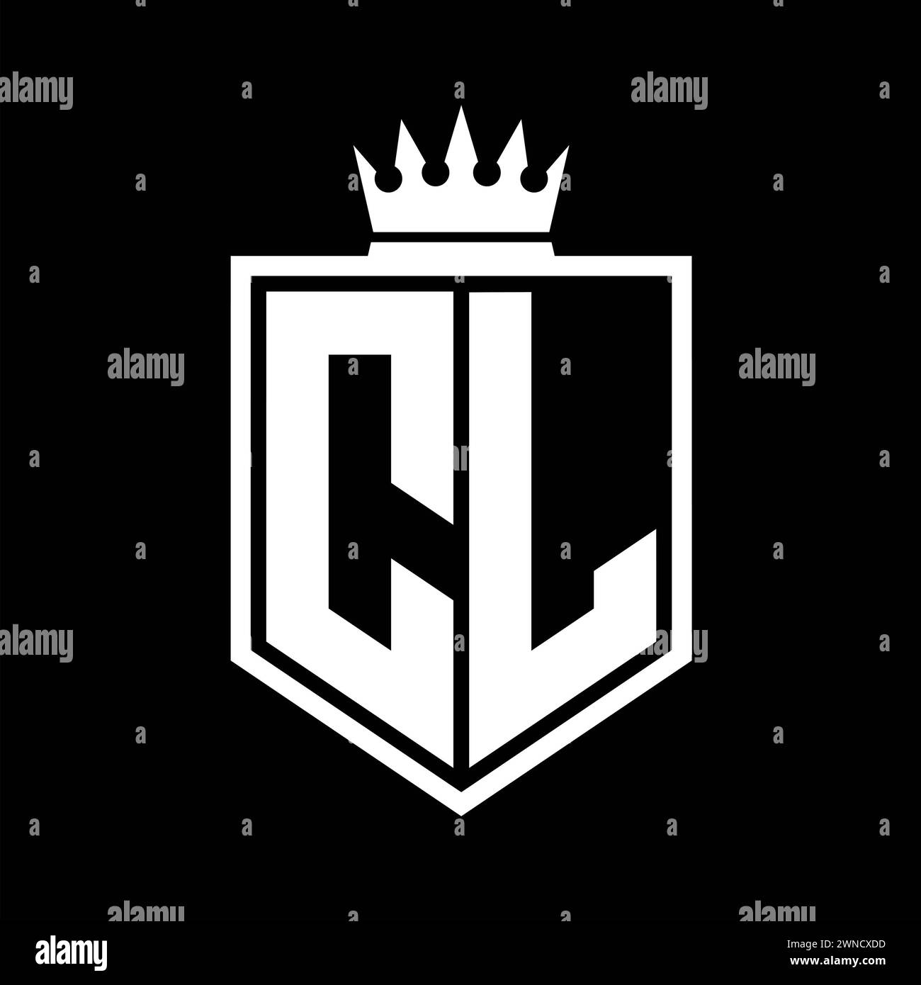 CL Letter Logo monogram bold shield geometric shape with crown outline ...