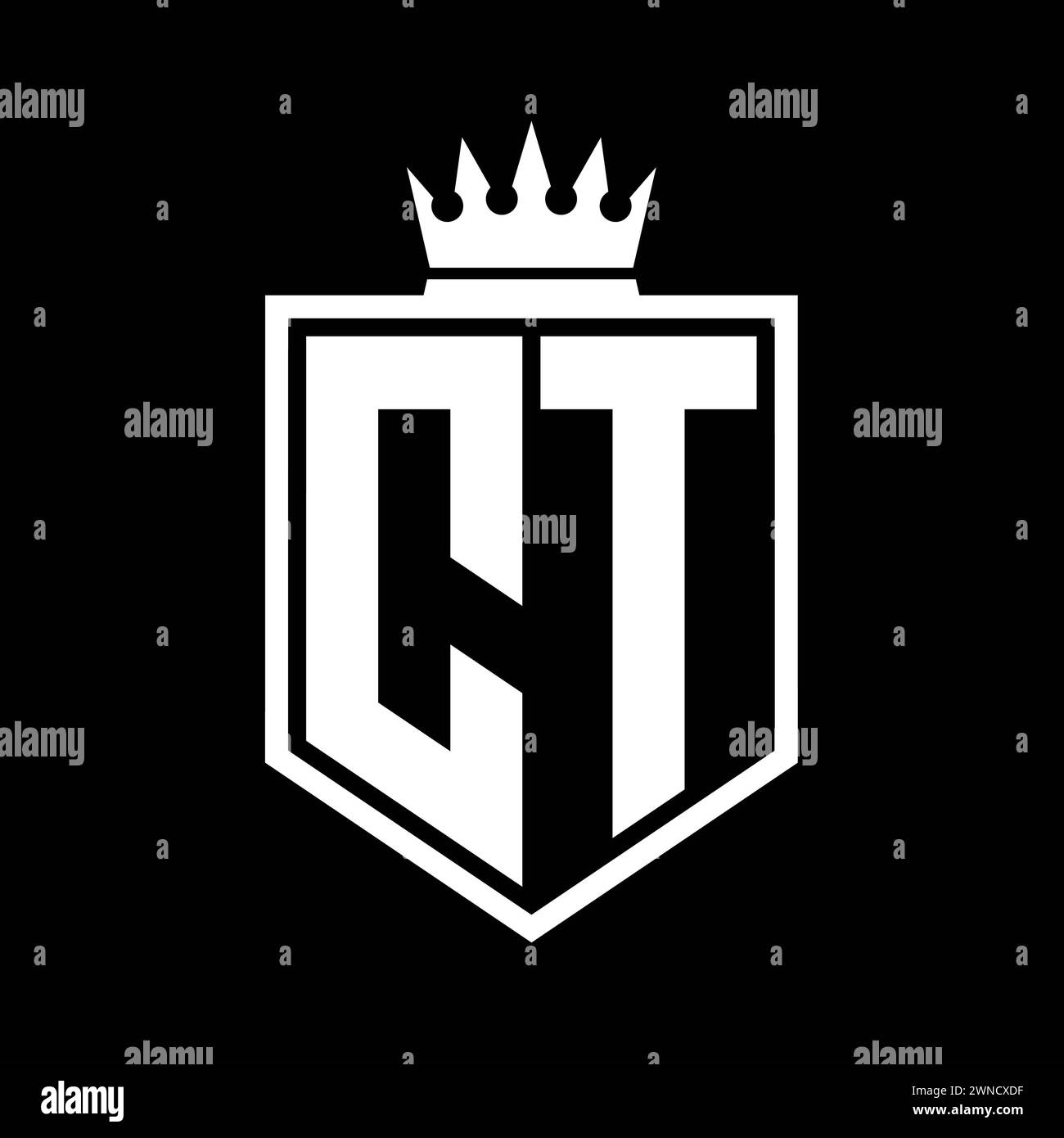 CT Letter Logo monogram bold shield geometric shape with crown outline ...
