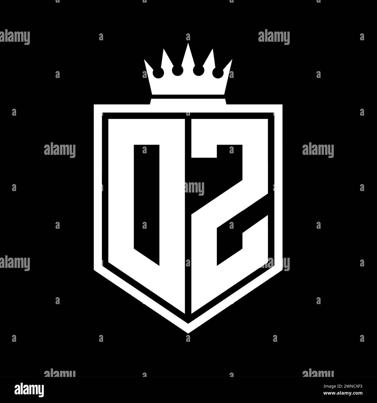 DZ Letter Logo monogram bold shield geometric shape with crown outline ...