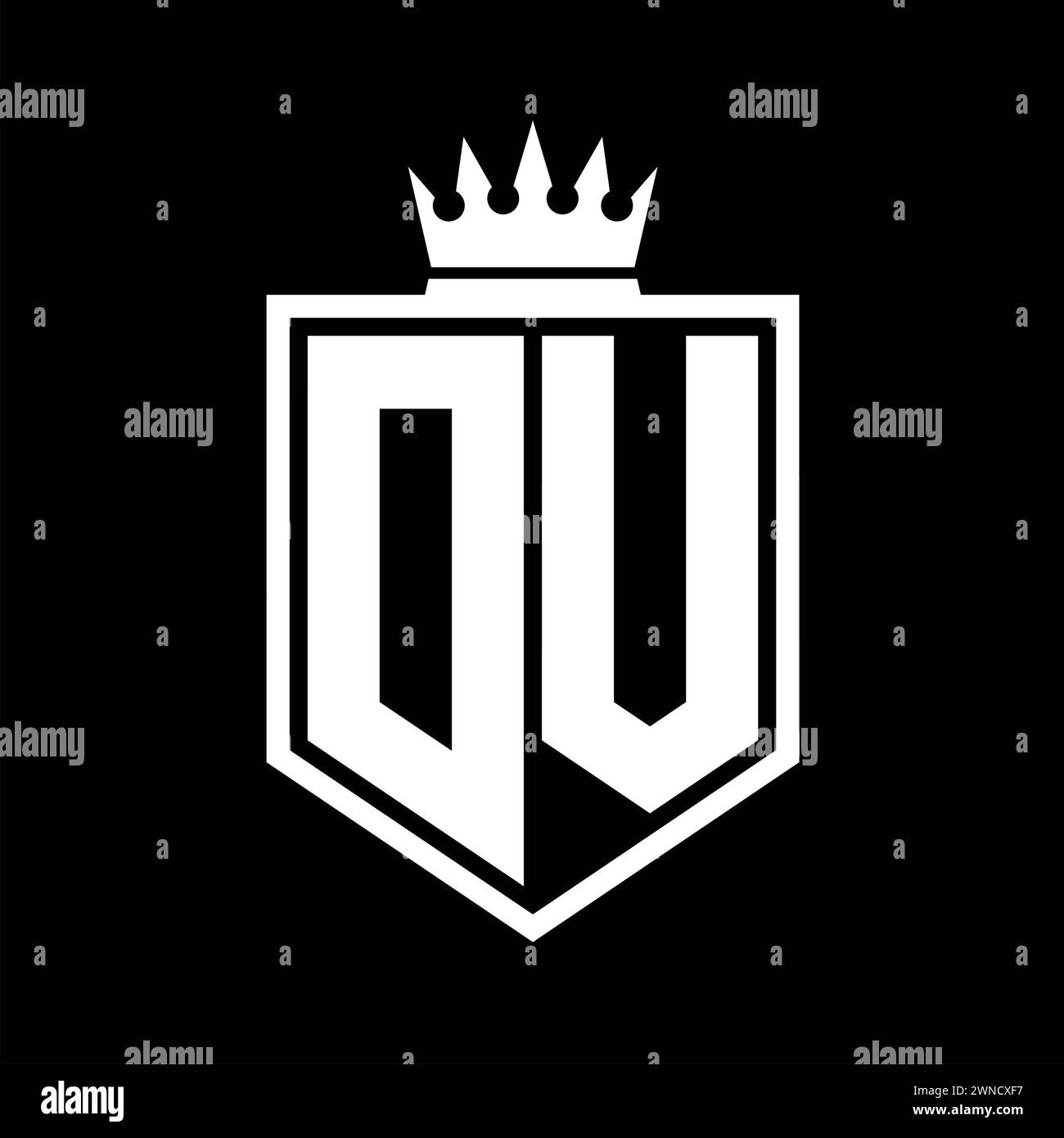 DV Letter Logo monogram bold shield geometric shape with crown outline ...