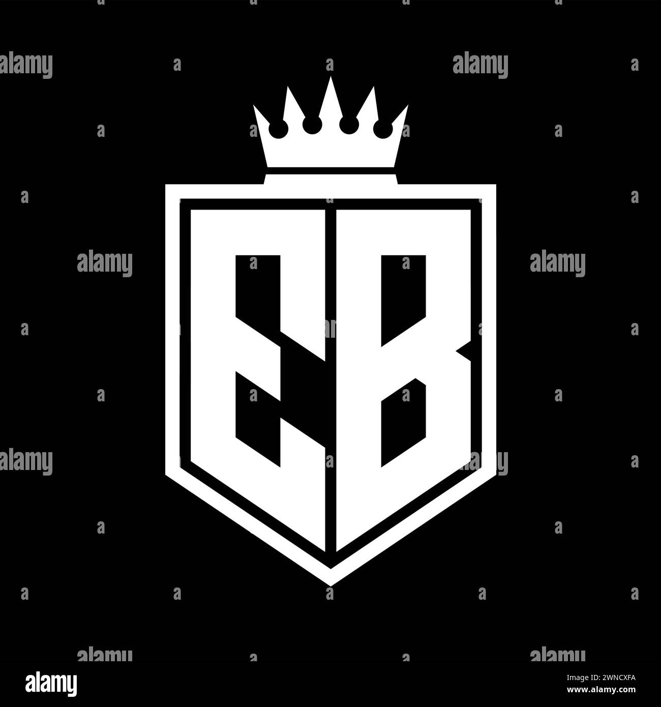 EB Letter Logo monogram bold shield geometric shape with crown outline ...
