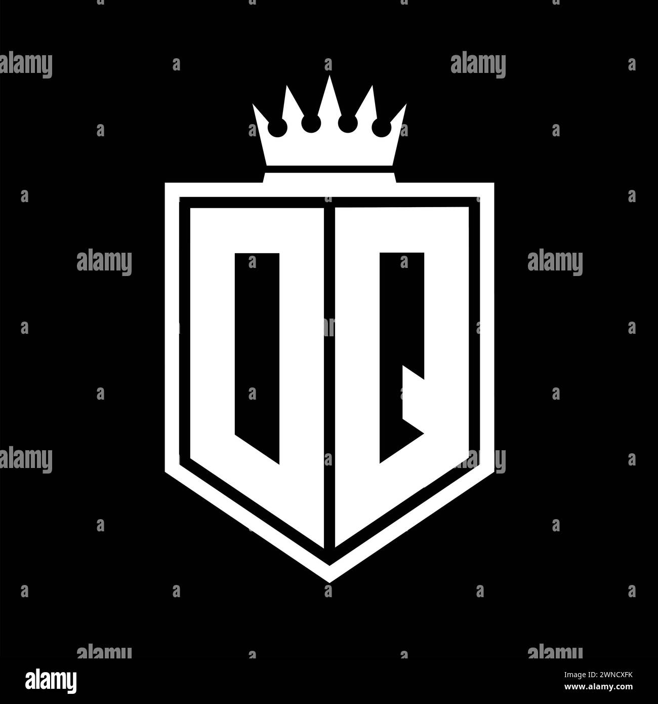 DQ Letter Logo monogram bold shield geometric shape with crown outline ...