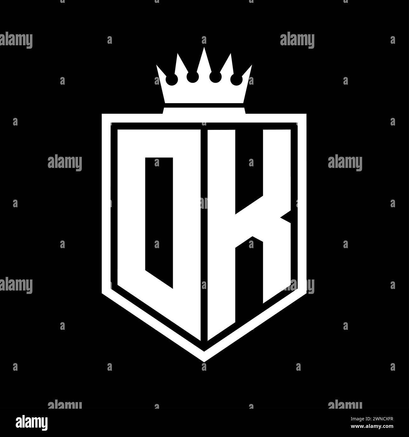 DK Letter Logo monogram bold shield geometric shape with crown outline ...