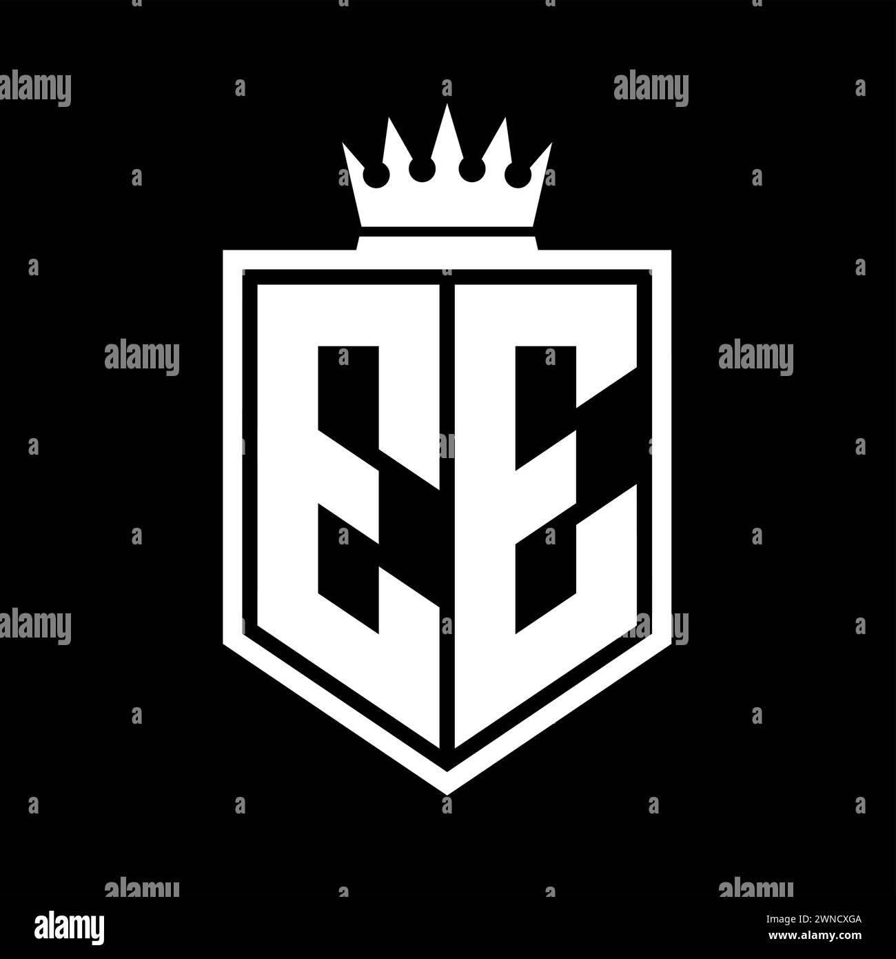 EE Letter Logo monogram bold shield geometric shape with crown outline ...