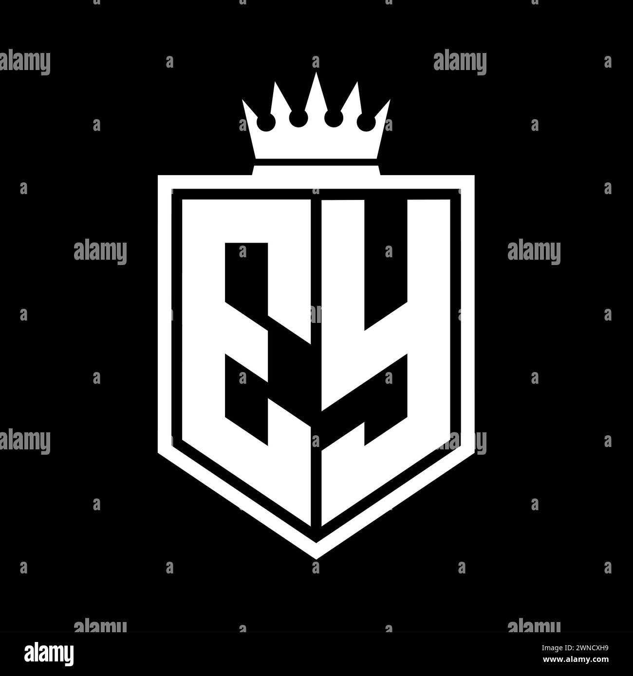 EY Letter Logo monogram bold shield geometric shape with crown outline black and white style ...
