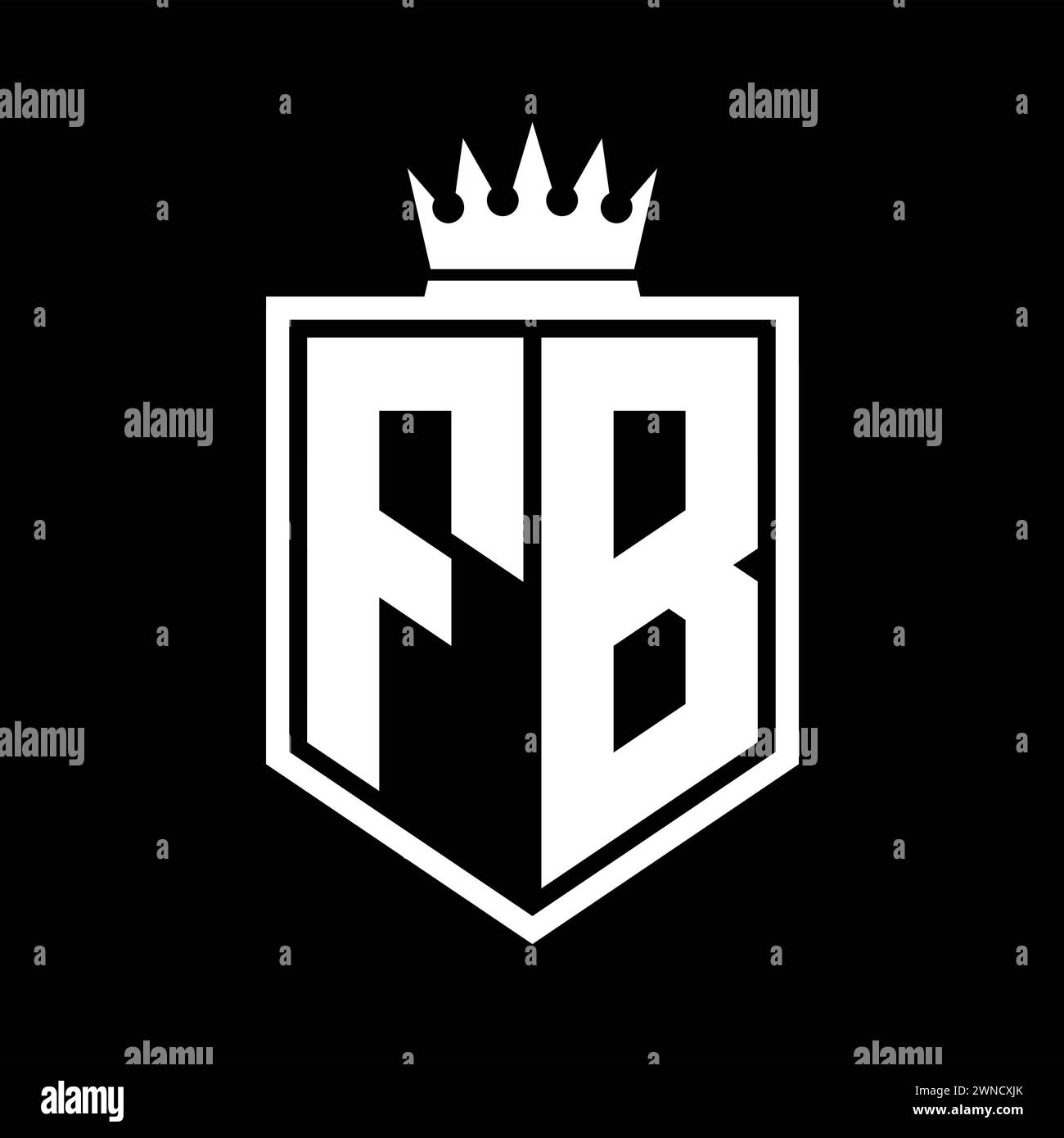 FB Letter Logo monogram bold shield geometric shape with crown outline ...