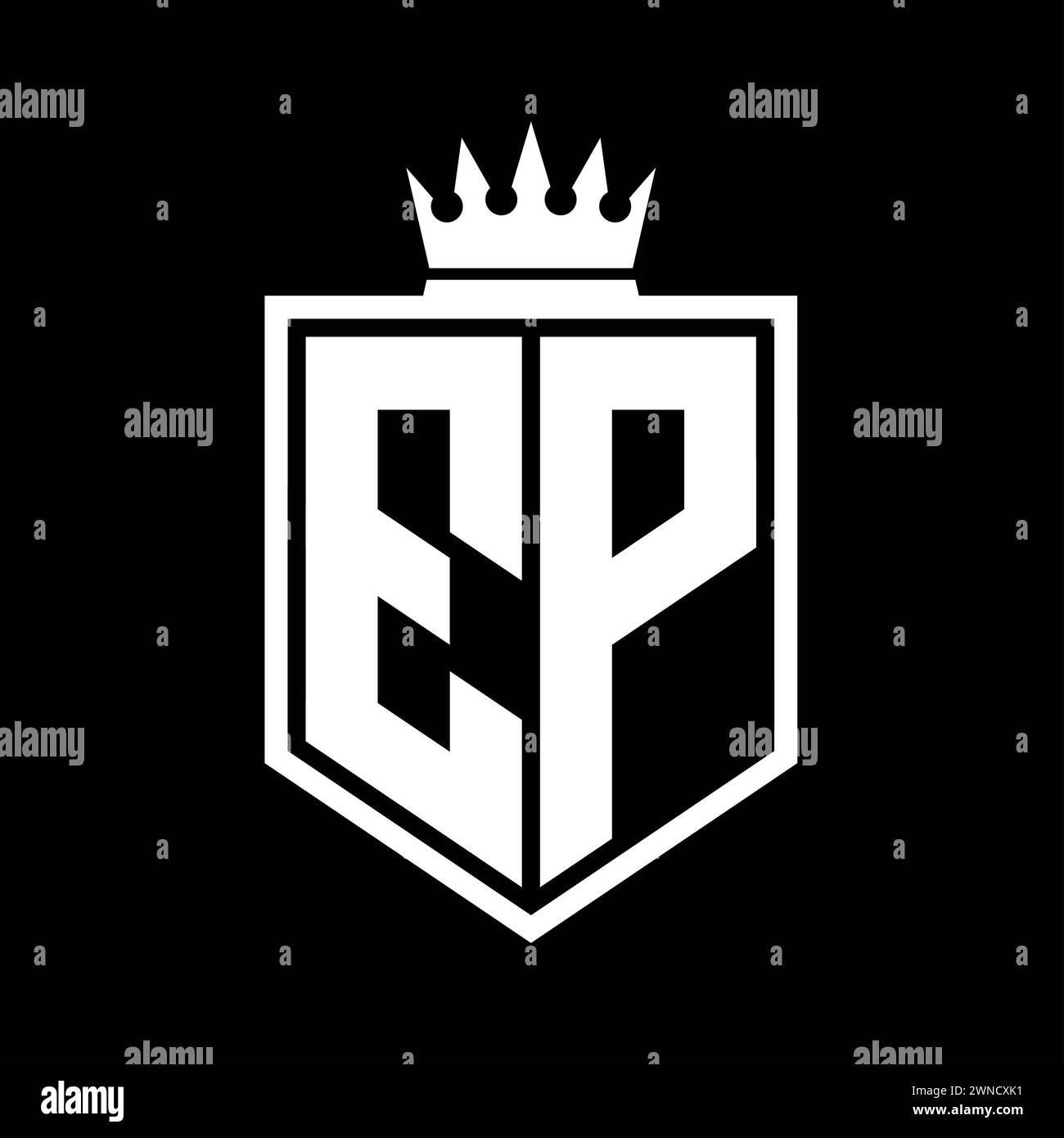 EP Letter Logo monogram bold shield geometric shape with crown outline ...
