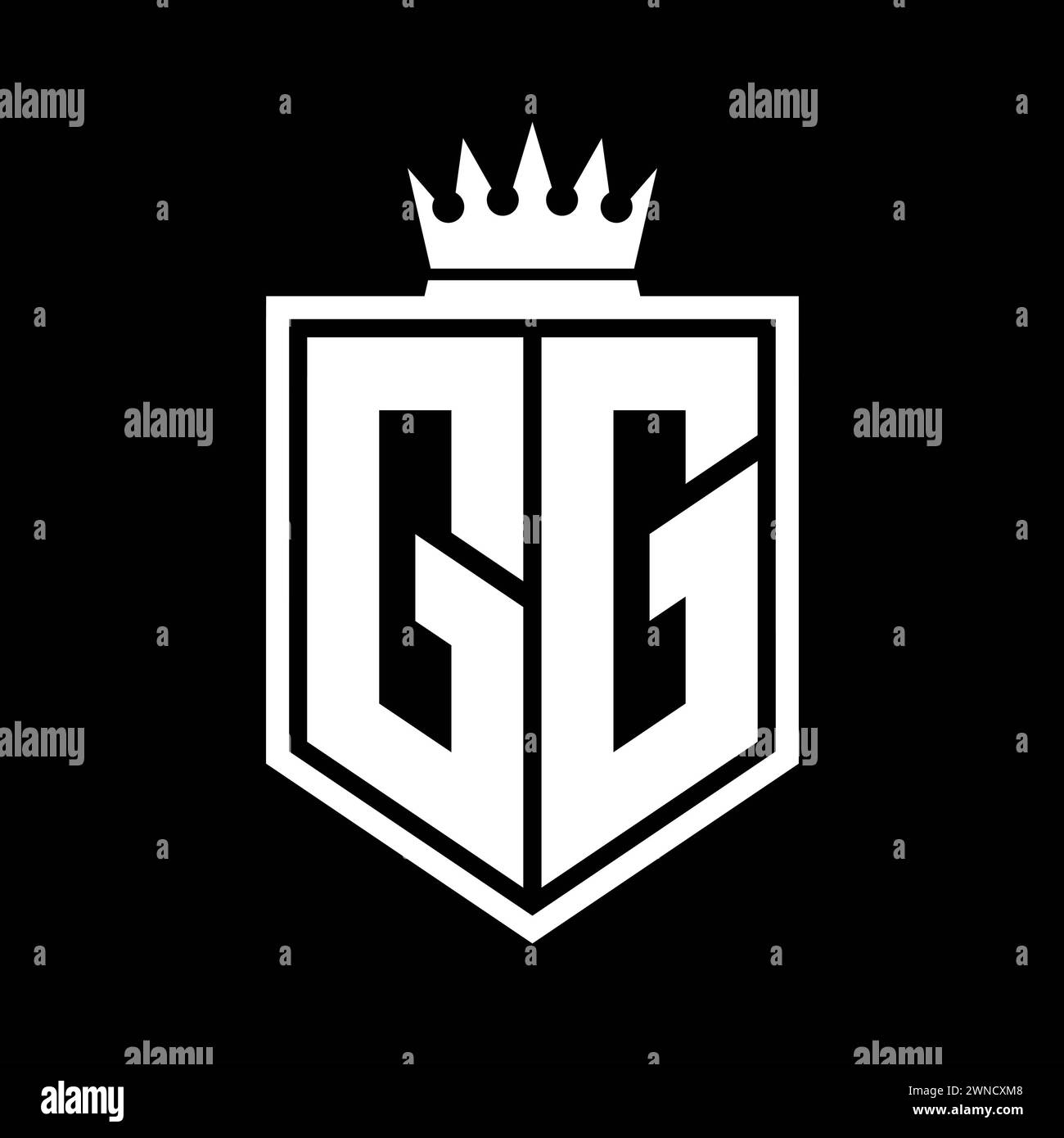 GG Letter Logo monogram bold shield geometric shape with crown outline ...