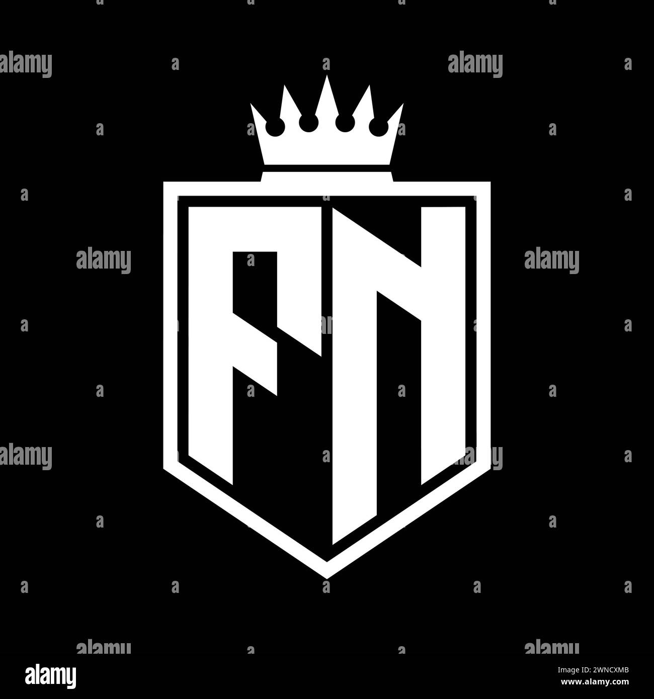 FN Letter Logo monogram bold shield geometric shape with crown outline ...