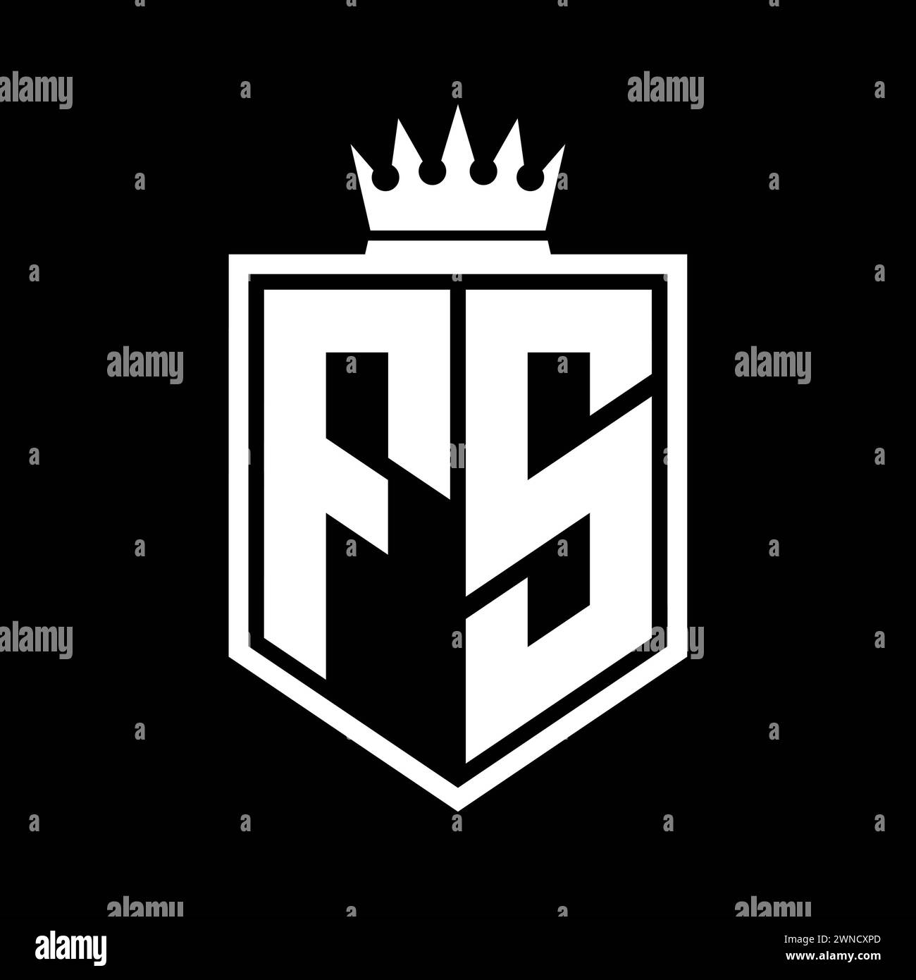 FS Letter Logo monogram bold shield geometric shape with crown outline ...