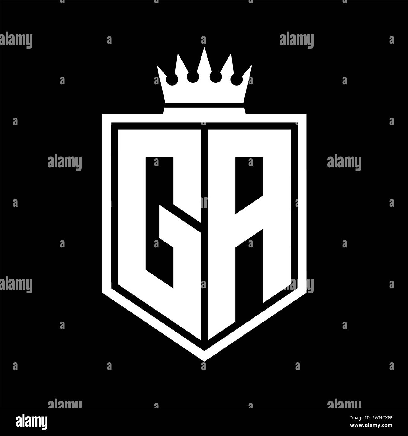 GA Letter Logo monogram bold shield geometric shape with crown outline ...