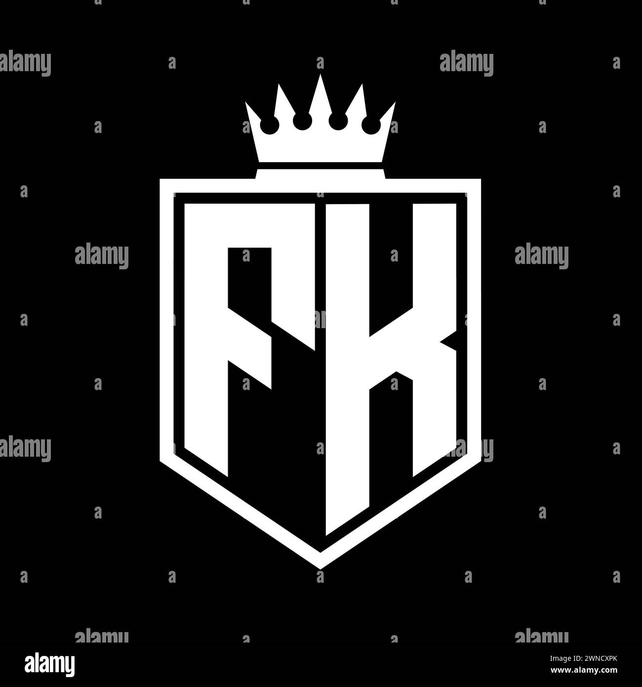 FK Letter Logo monogram bold shield geometric shape with crown outline ...
