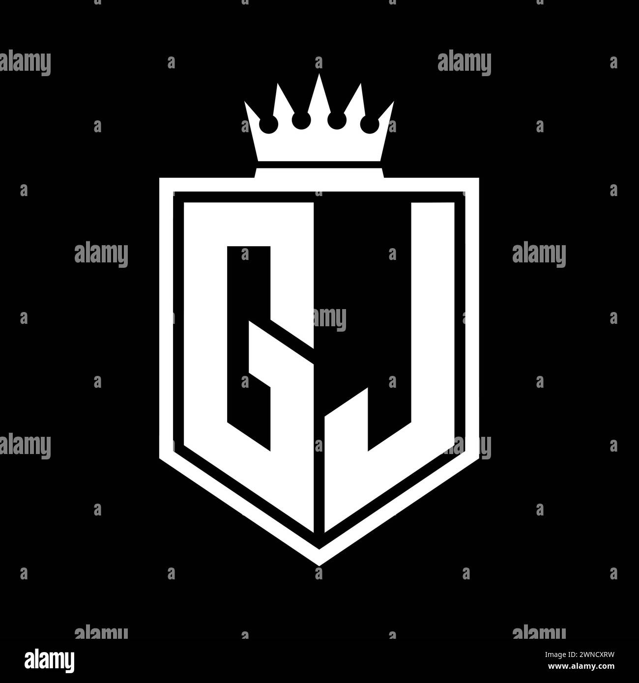 GJ Letter Logo monogram bold shield geometric shape with crown outline ...
