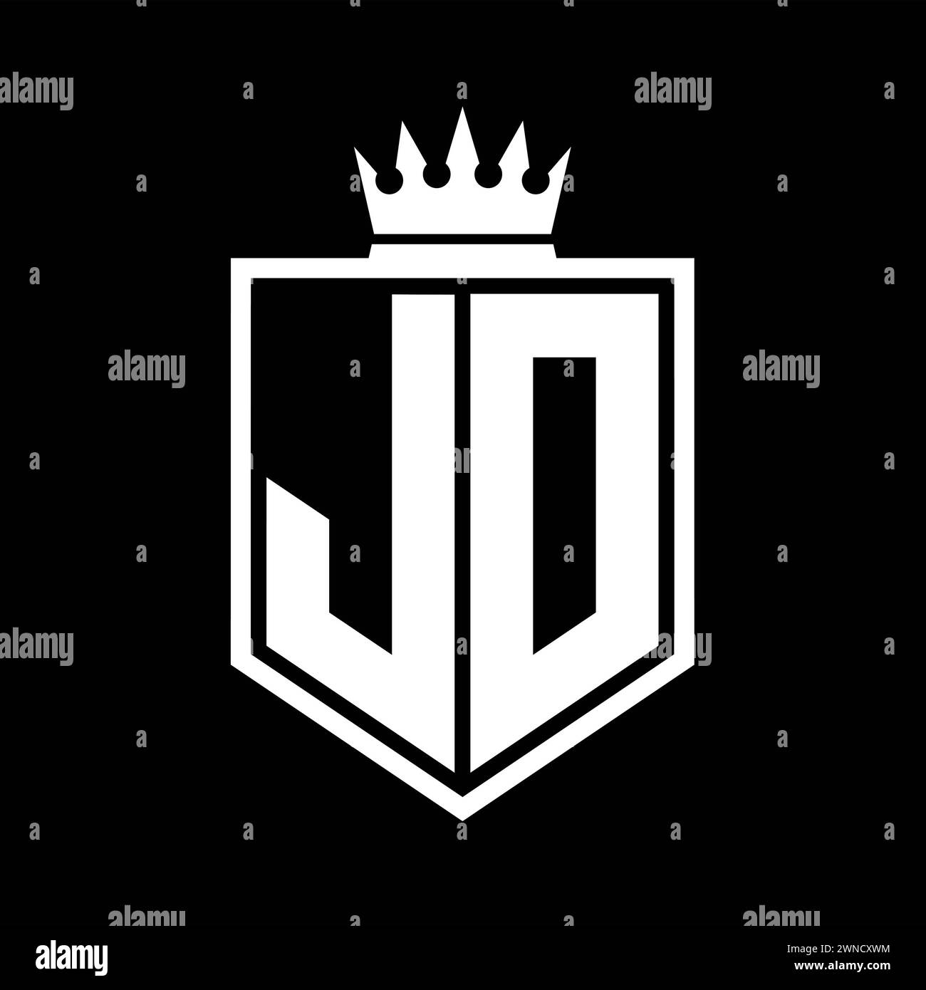 JD Letter Logo monogram bold shield geometric shape with crown outline ...