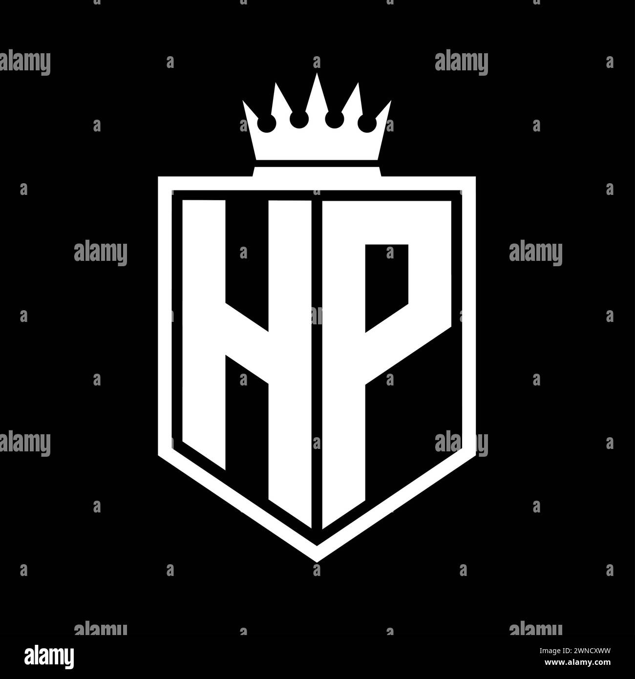 HP Letter Logo monogram bold shield geometric shape with crown outline ...