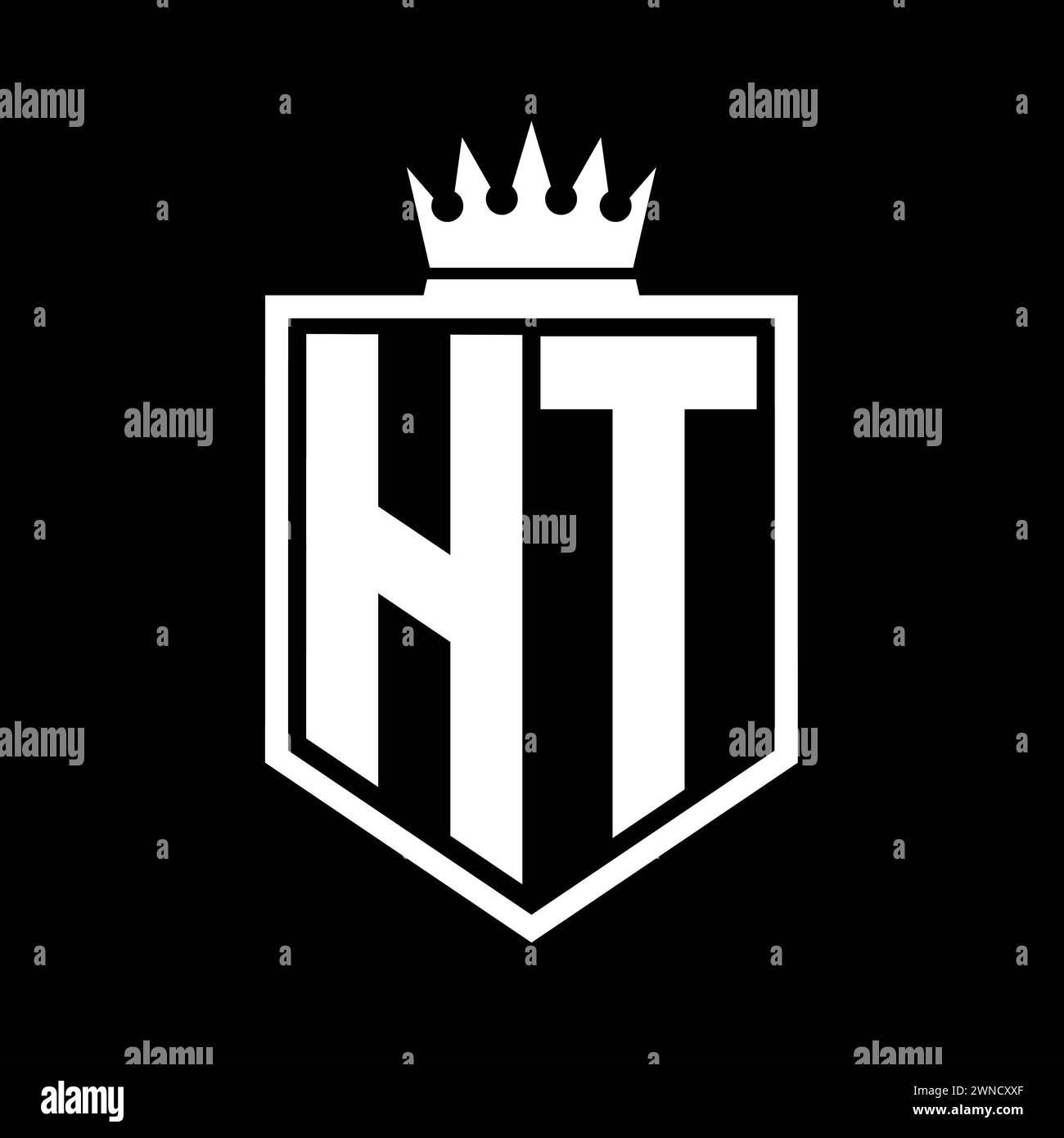 HT Letter Logo monogram bold shield geometric shape with crown outline ...