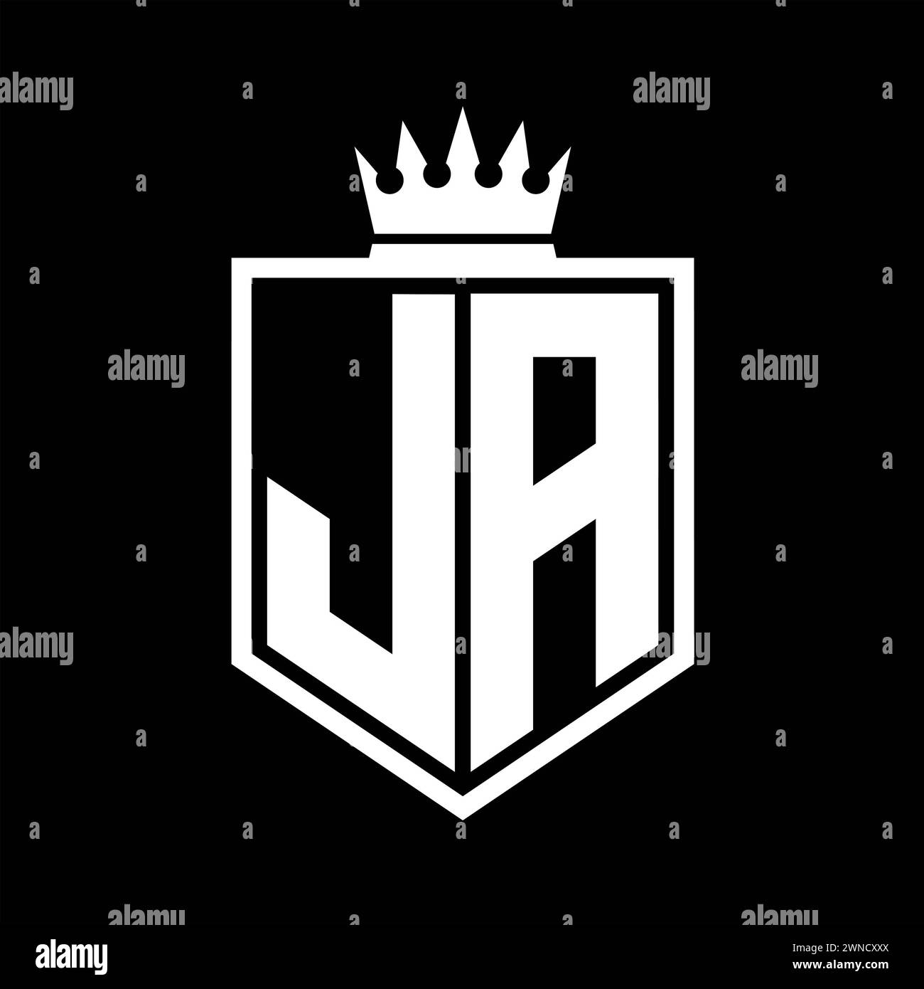 JA Letter Logo monogram bold shield geometric shape with crown outline ...