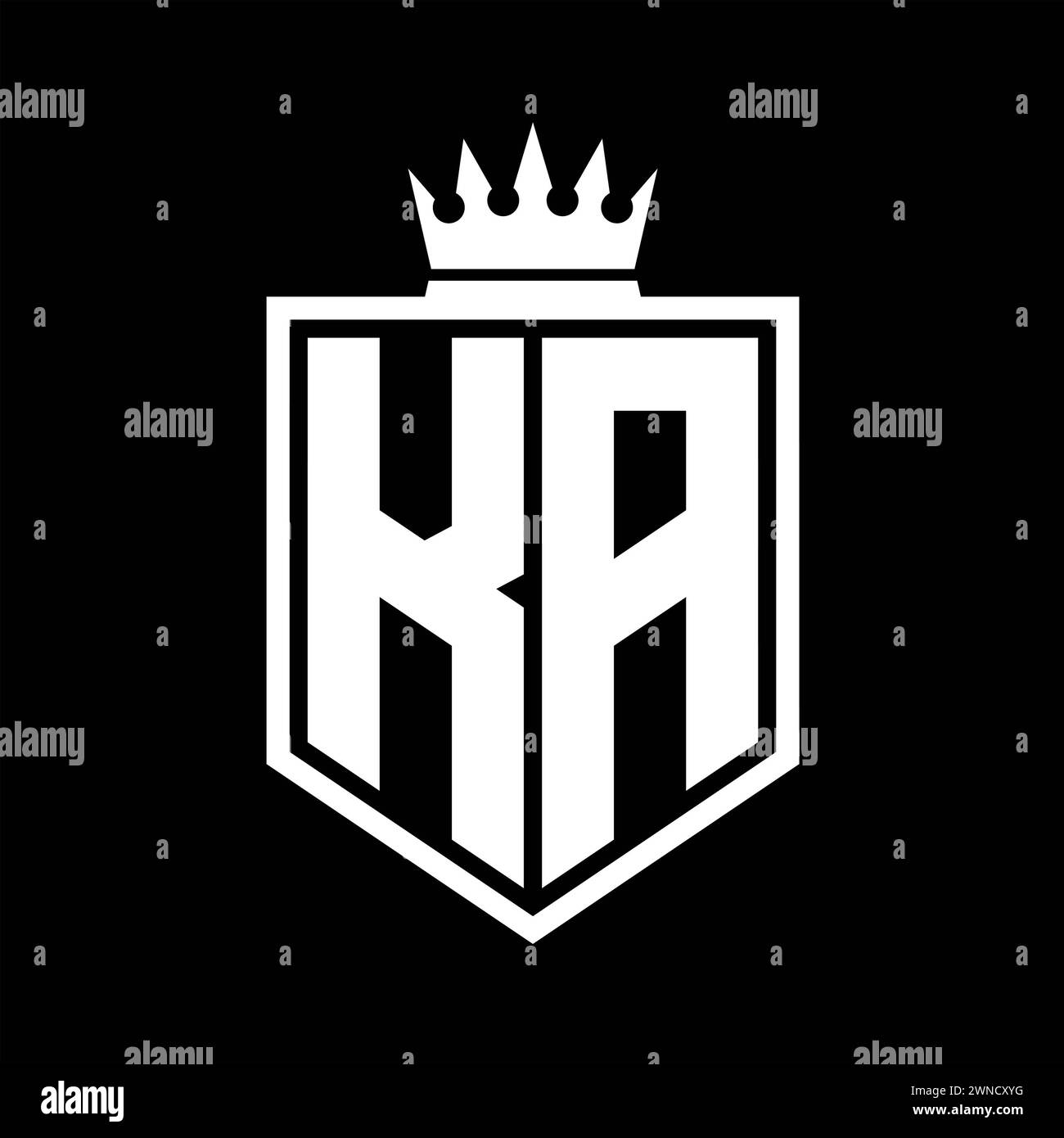 KA Letter Logo monogram bold shield geometric shape with crown outline ...