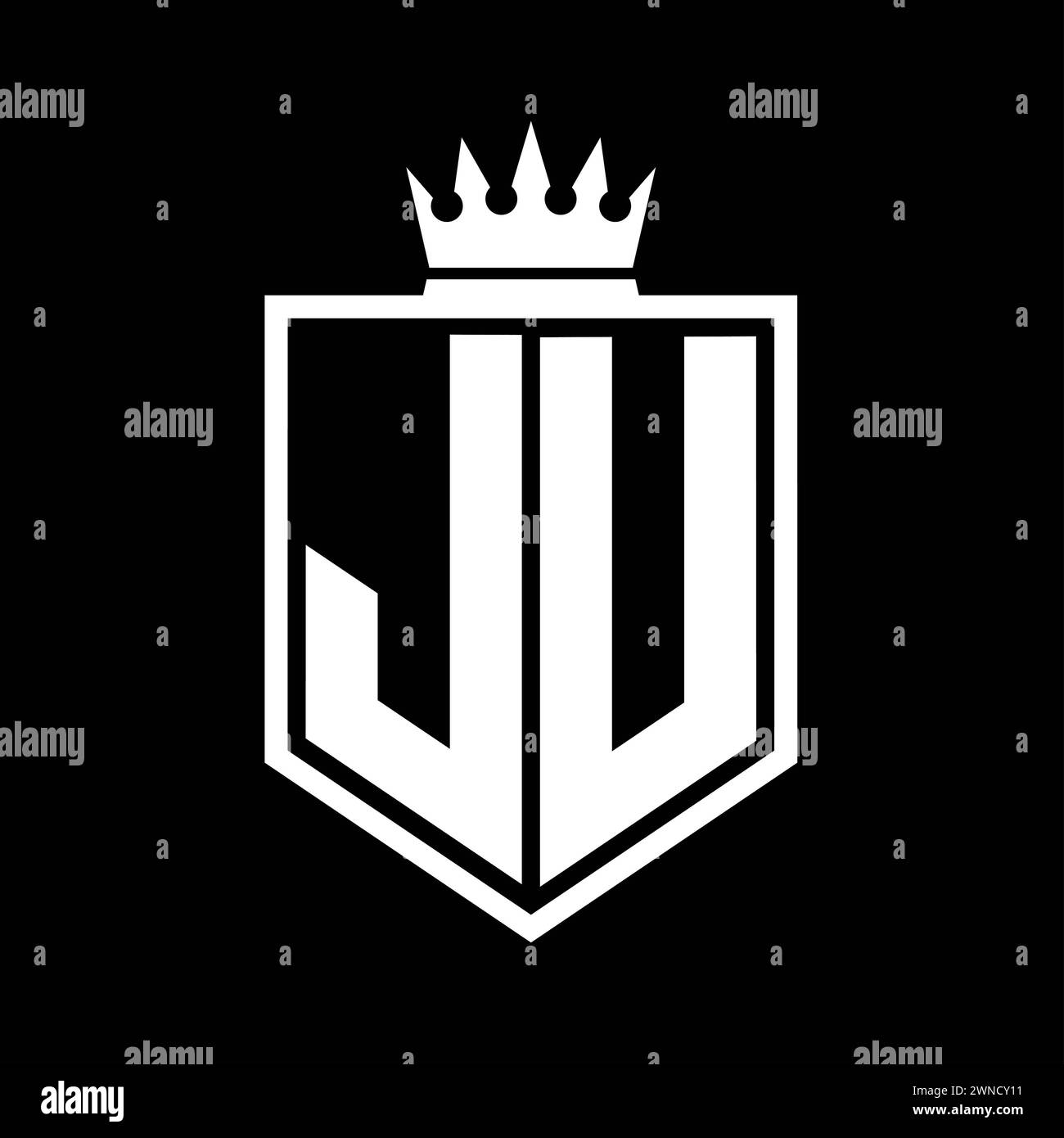 JU Letter Logo monogram bold shield geometric shape with crown outline ...