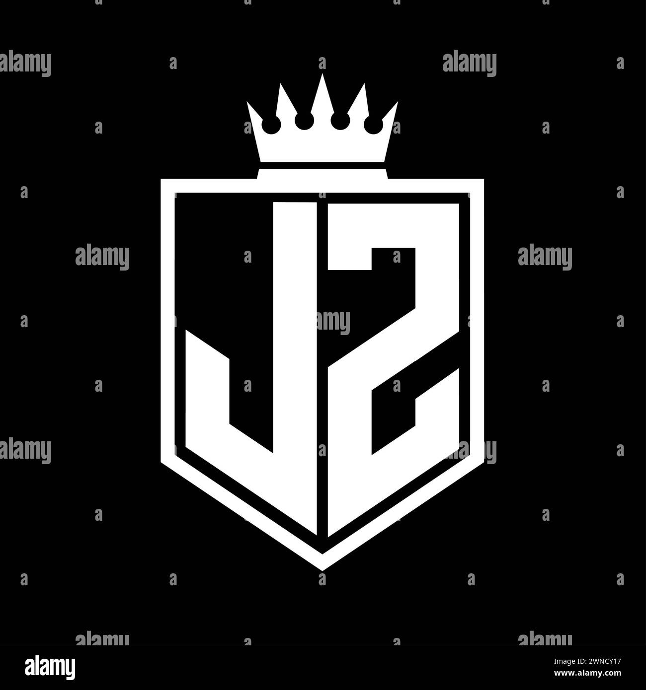 JZ Letter Logo monogram bold shield geometric shape with crown outline ...