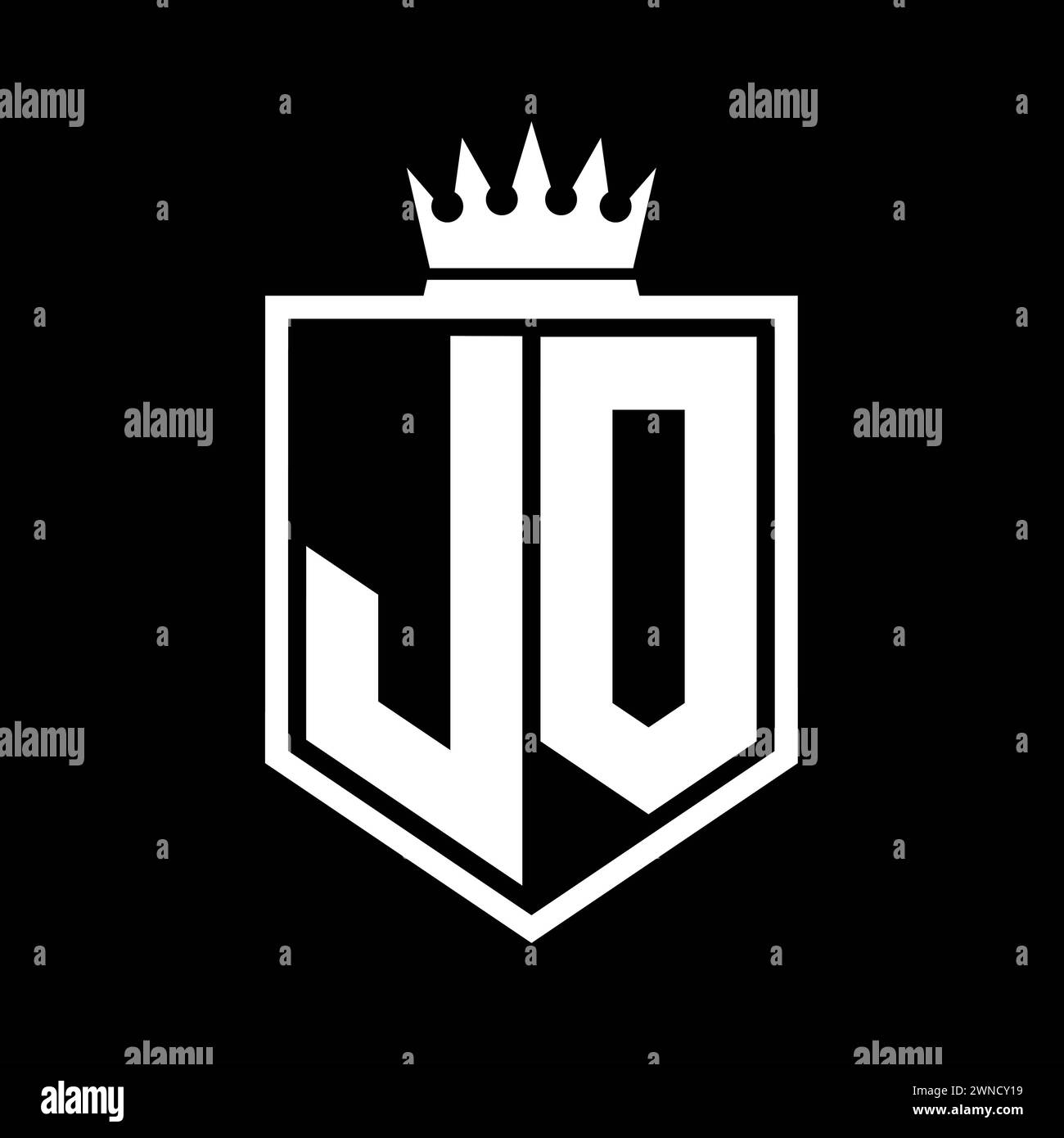 JO Letter Logo monogram bold shield geometric shape with crown outline ...