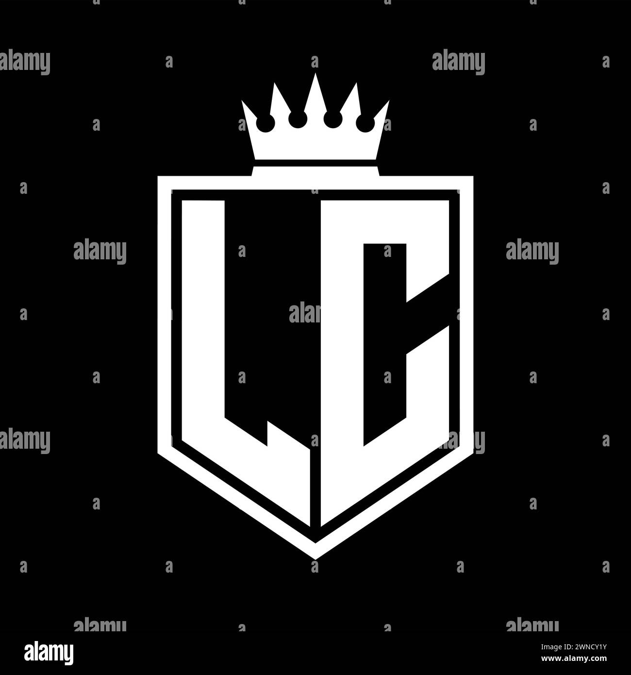 LC Letter Logo monogram bold shield geometric shape with crown outline ...