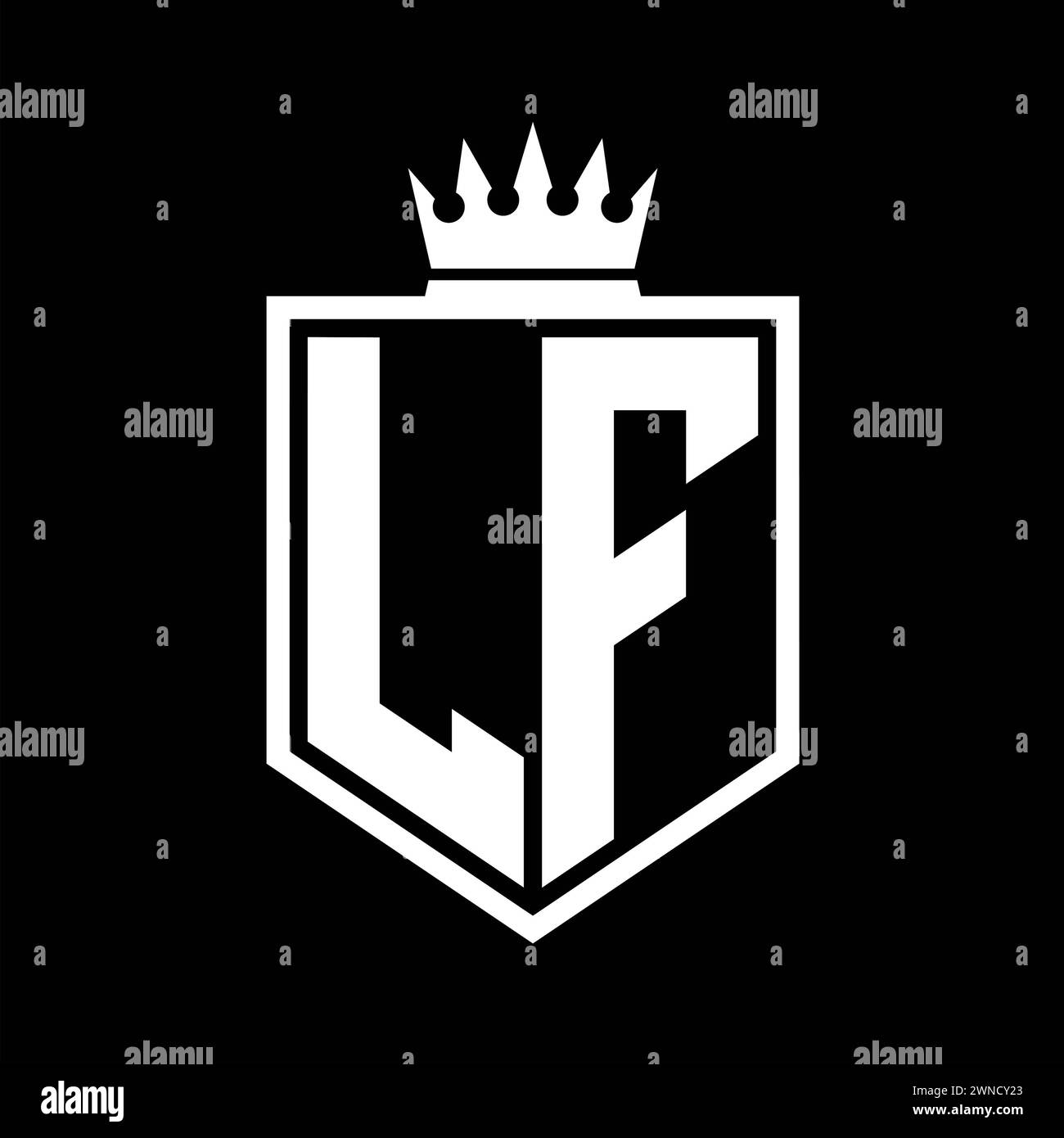 LF Letter Logo monogram bold shield geometric shape with crown outline ...