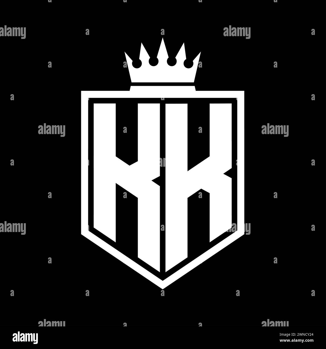 KK Letter Logo monogram bold shield geometric shape with crown outline ...