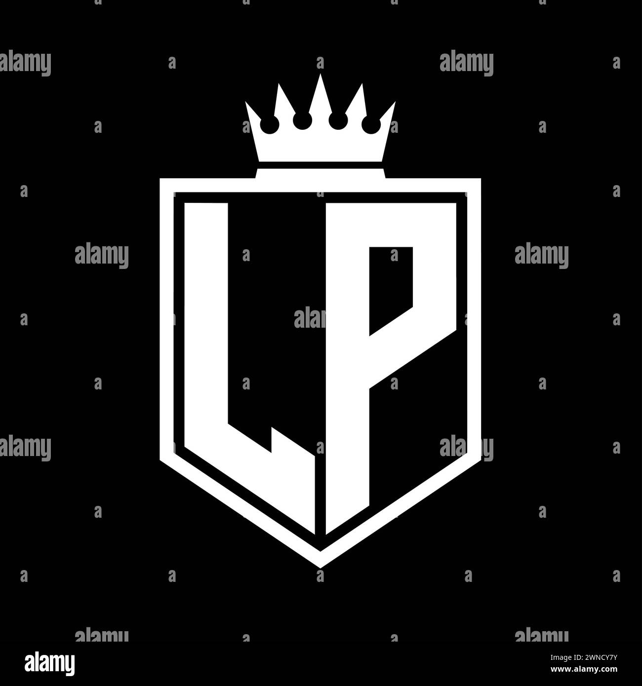 LP Letter Logo monogram bold shield geometric shape with crown outline ...