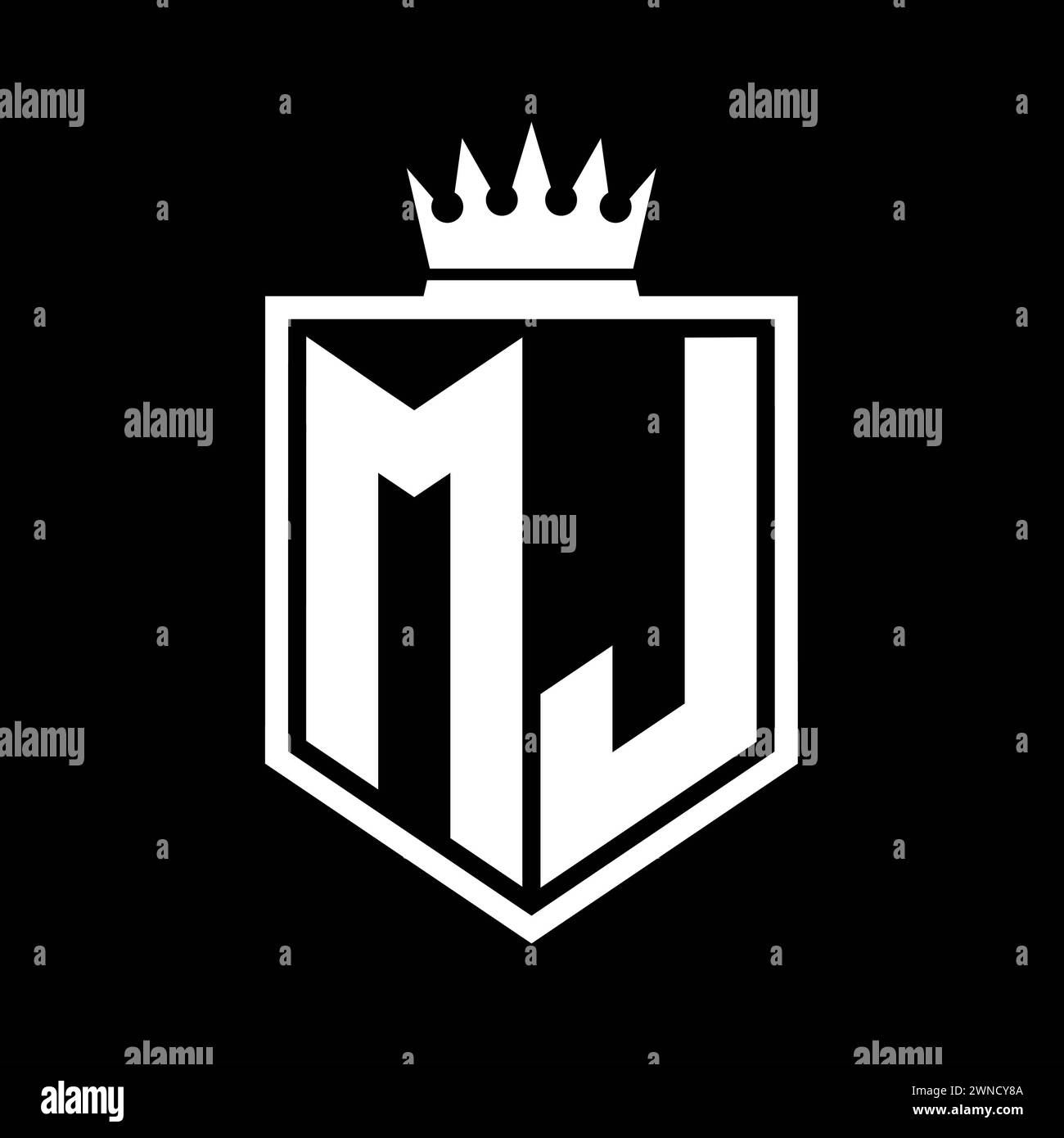 MJ Letter Logo monogram bold shield geometric shape with crown outline ...