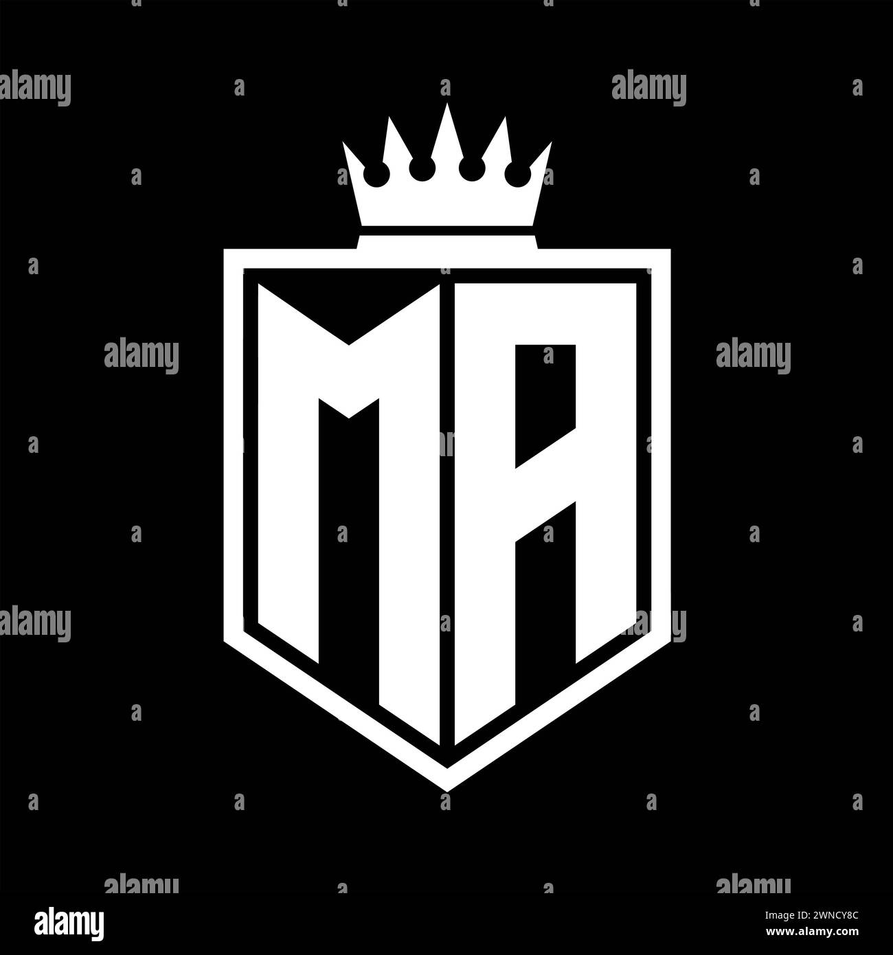 MA Letter Logo monogram bold shield geometric shape with crown outline ...