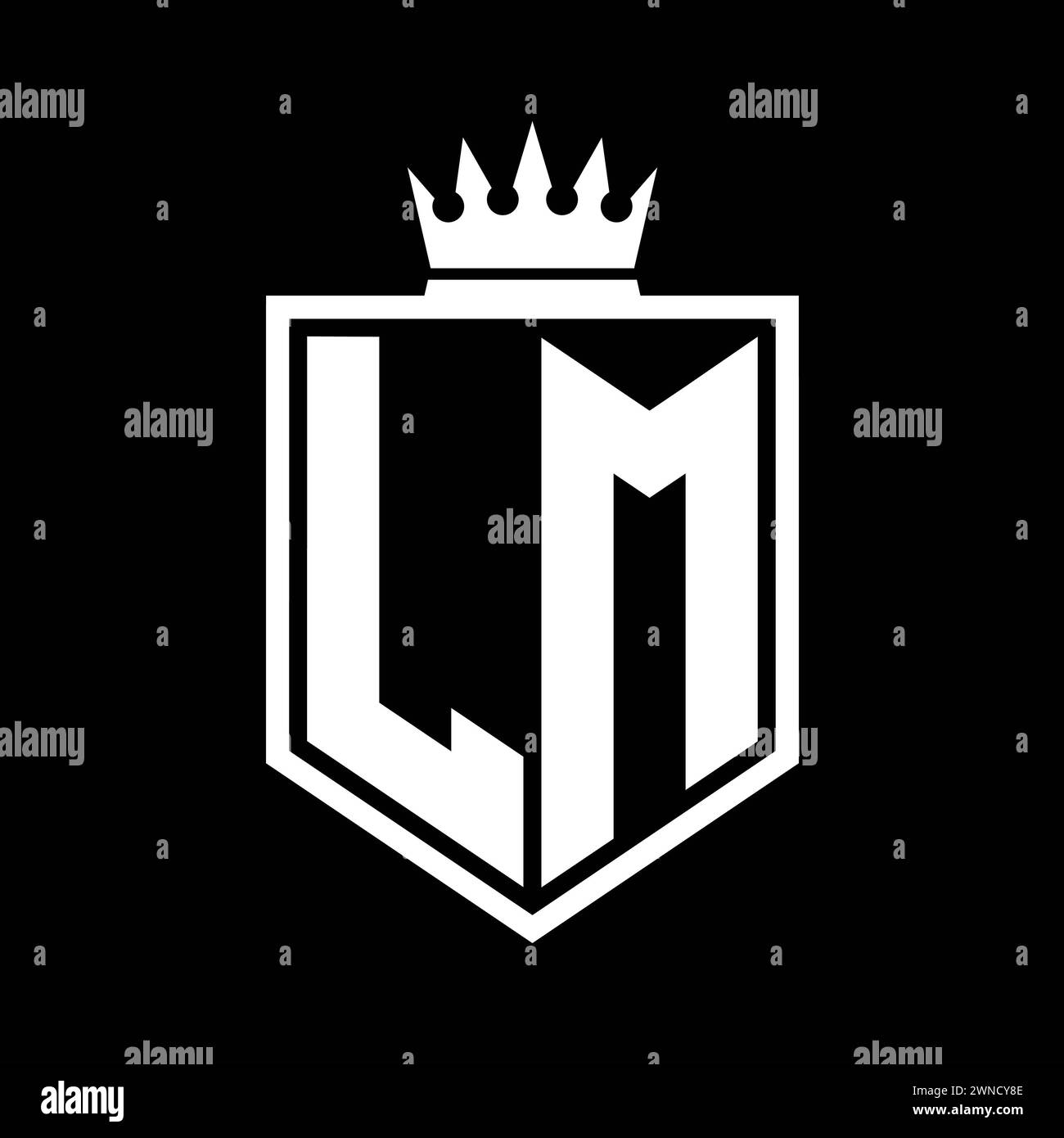 LM Letter Logo monogram bold shield geometric shape with crown outline ...