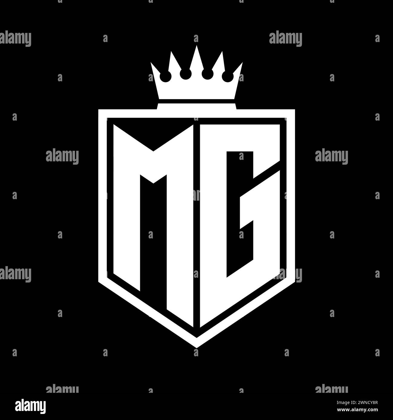 MG Letter Logo monogram bold shield geometric shape with crown outline ...