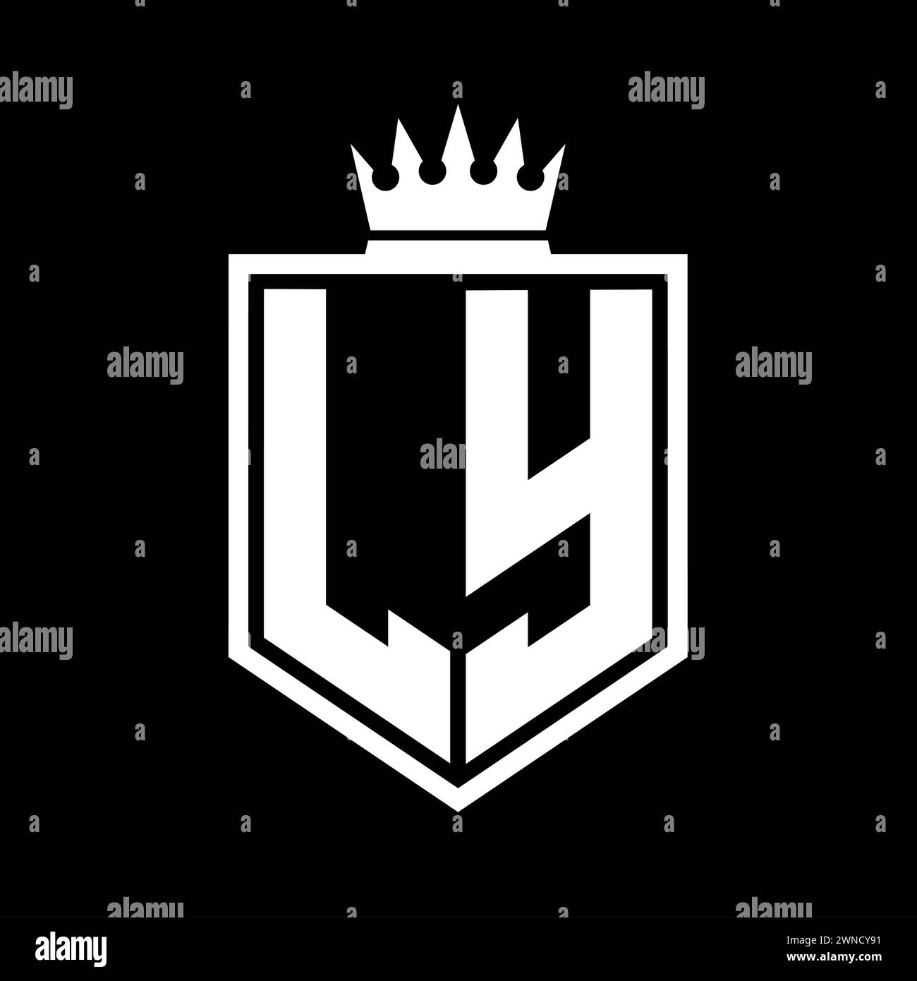 LY Letter Logo monogram bold shield geometric shape with crown outline ...