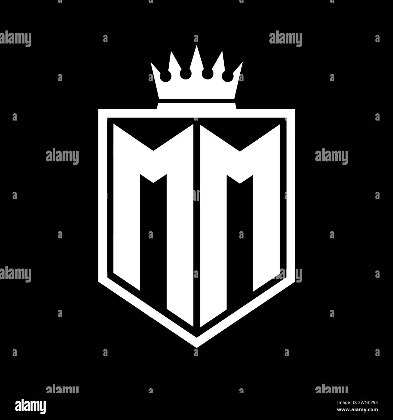 MM Letter Logo monogram bold shield geometric shape with crown outline ...