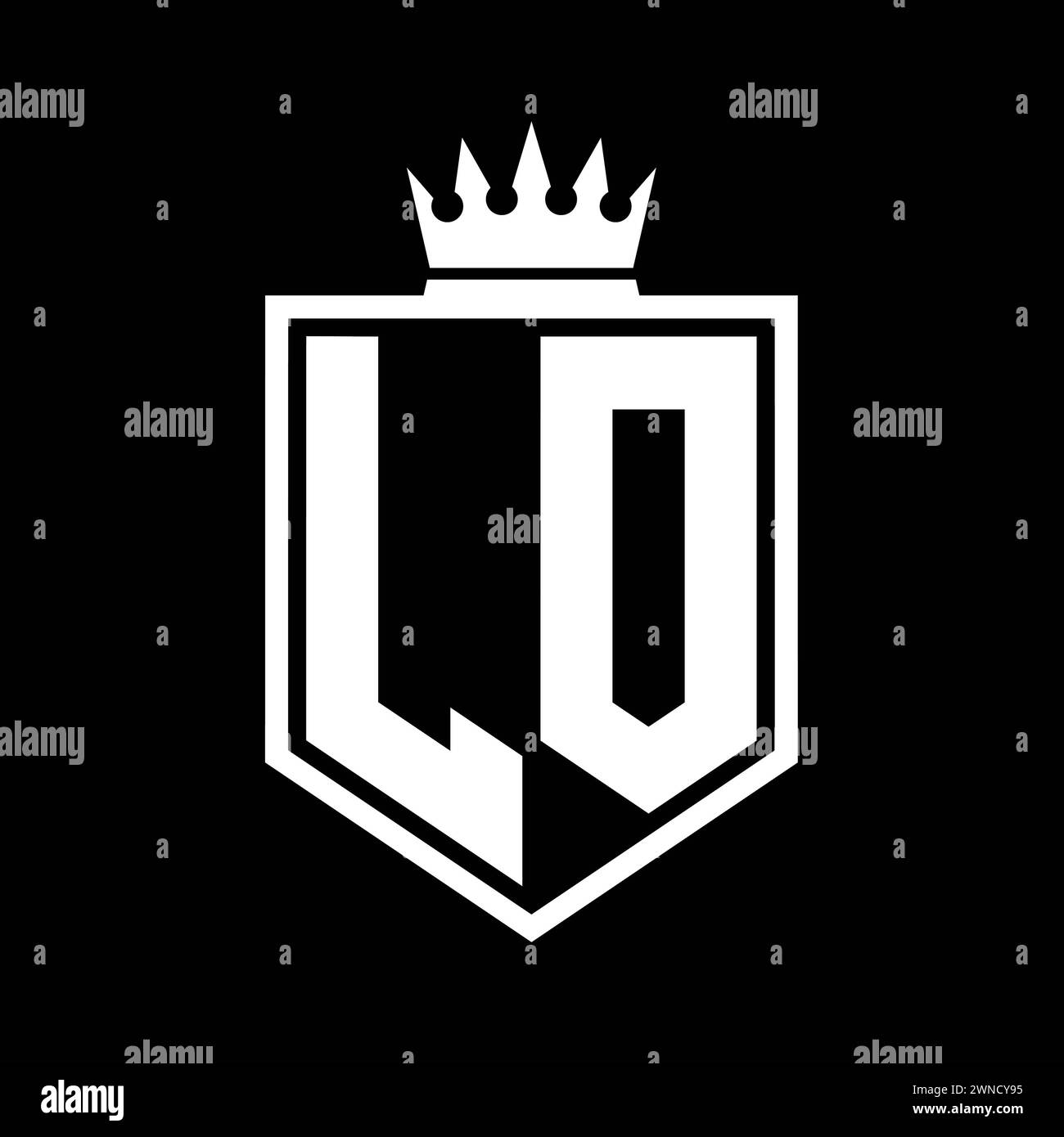 LO Letter Logo monogram bold shield geometric shape with crown outline ...