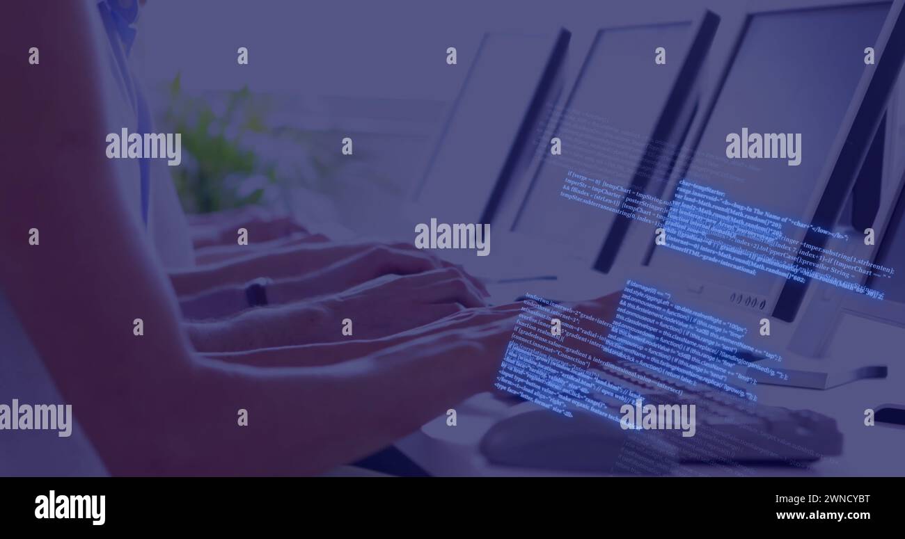 Image of circuit board with data processing over diverse people using ...