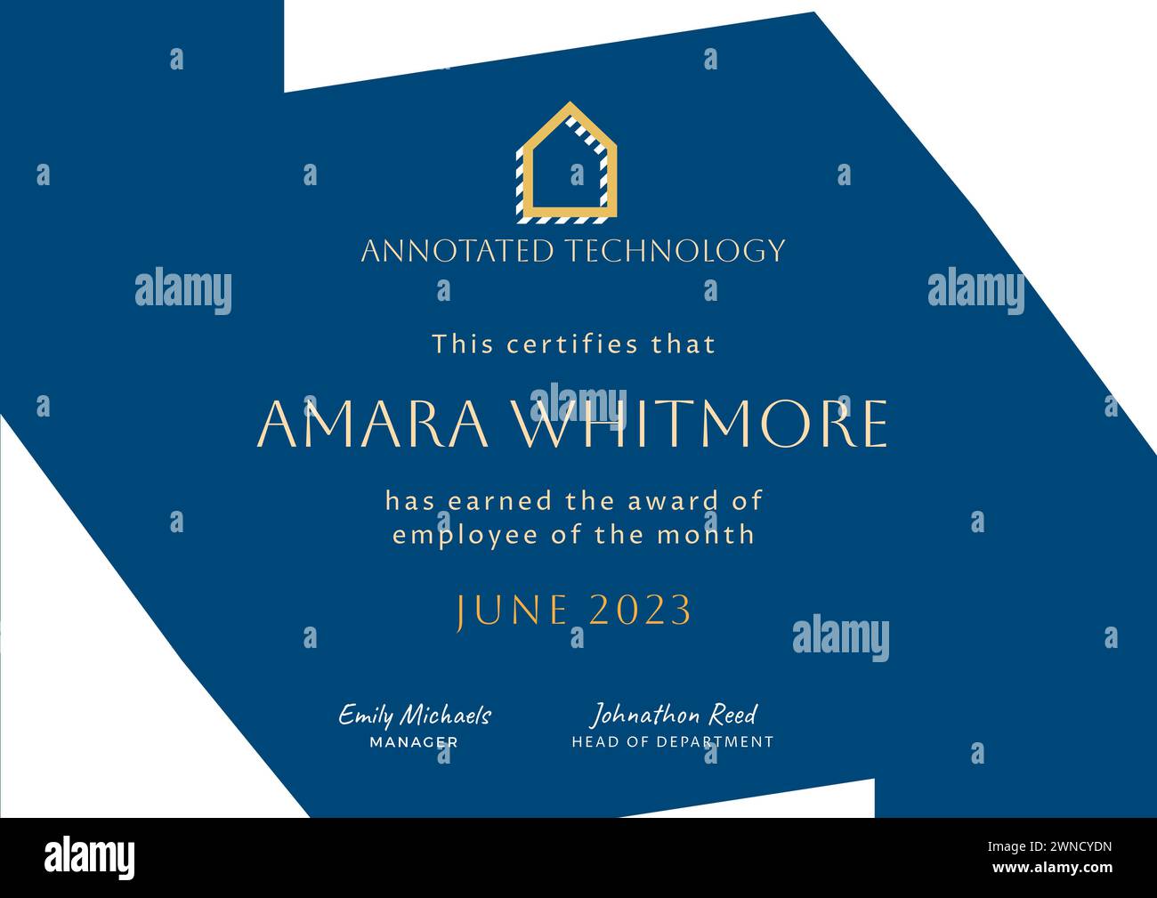 Employee of the month text with name, date, management signatures and ...